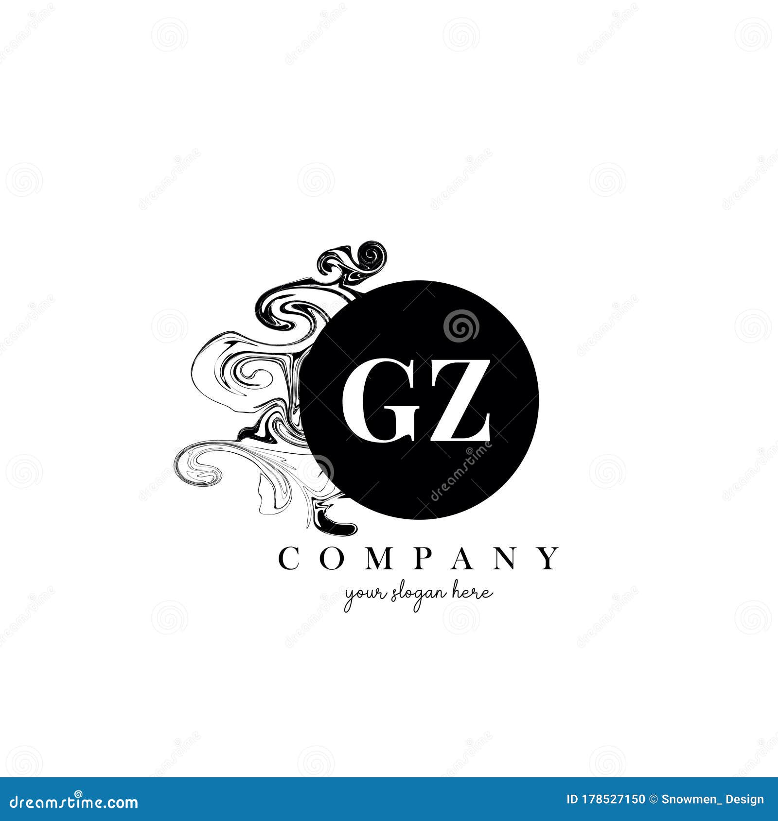 GZ Initial Letter Logo Design with Ink Cloud Flowing Texture Vector ...