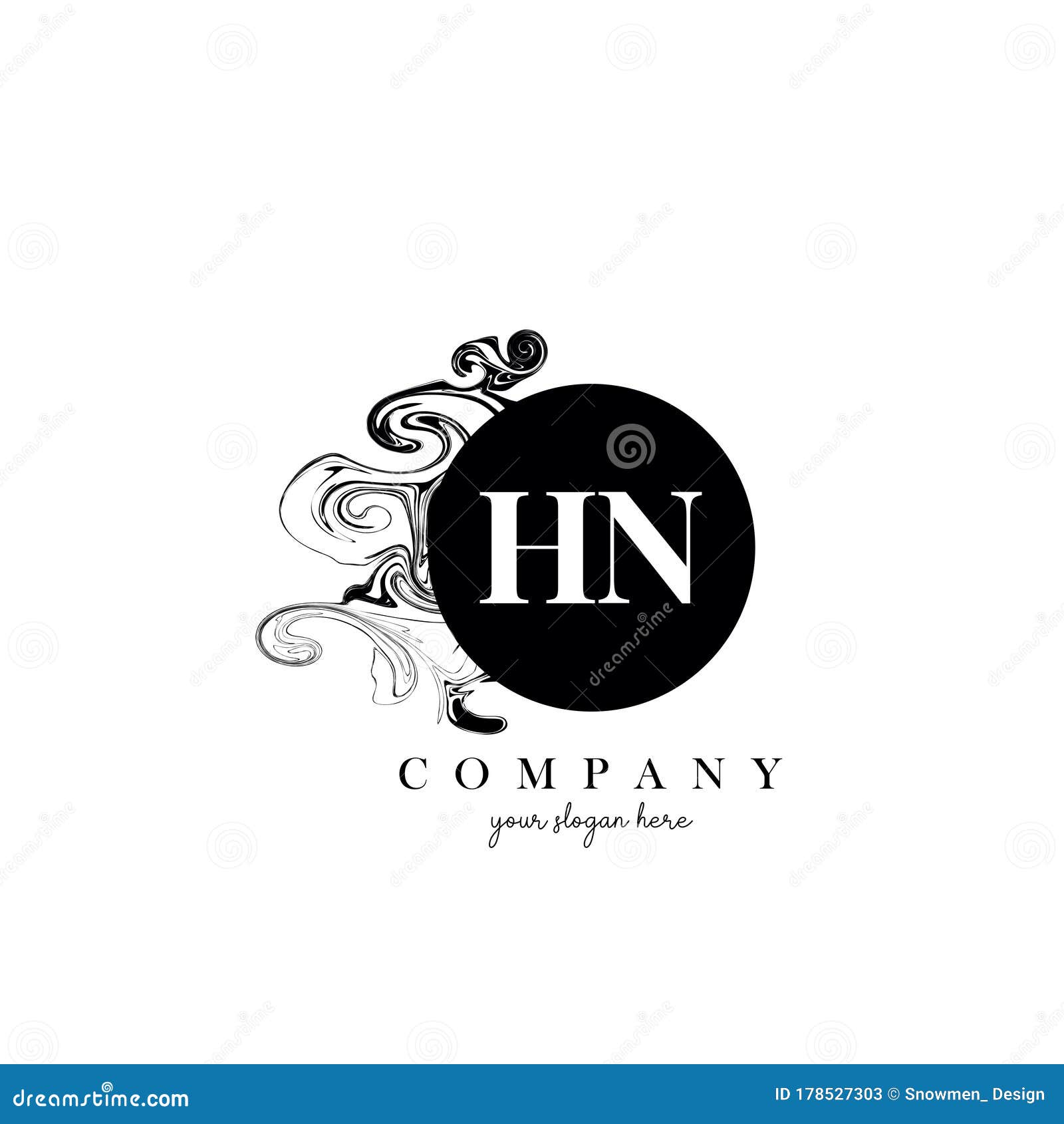 HN Initial Letter Logo Design with Ink Cloud Flowing Texture Vector ...