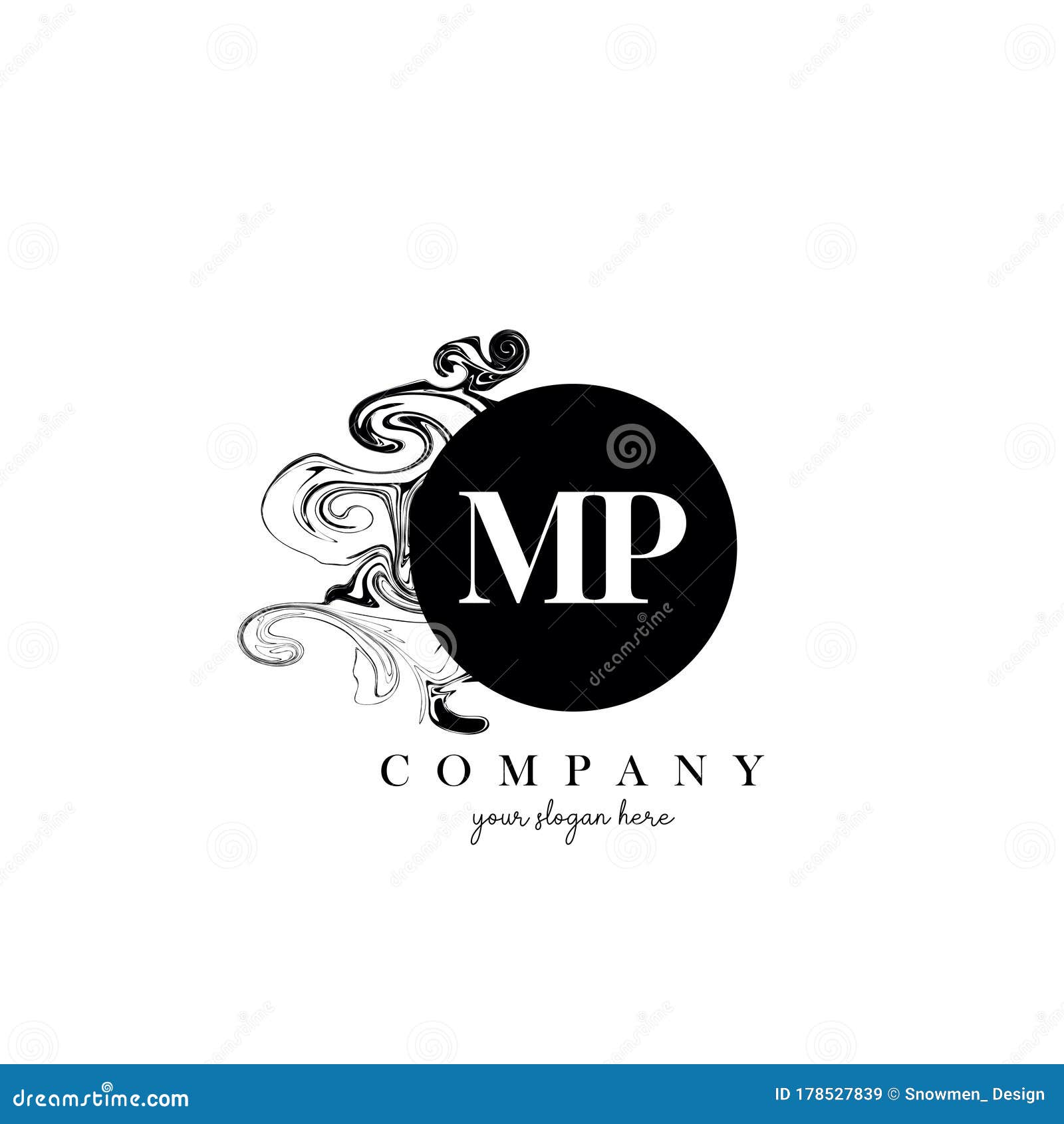 MP Initial Letter Logo Design with Ink Cloud Flowing Texture Vector ...