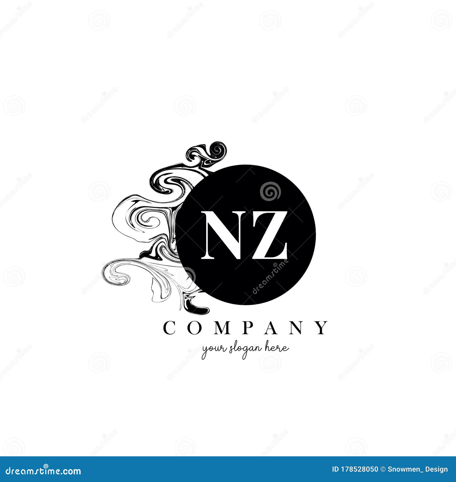 NZ Initial Letter Logo Design with Ink Cloud Flowing Texture Vector ...