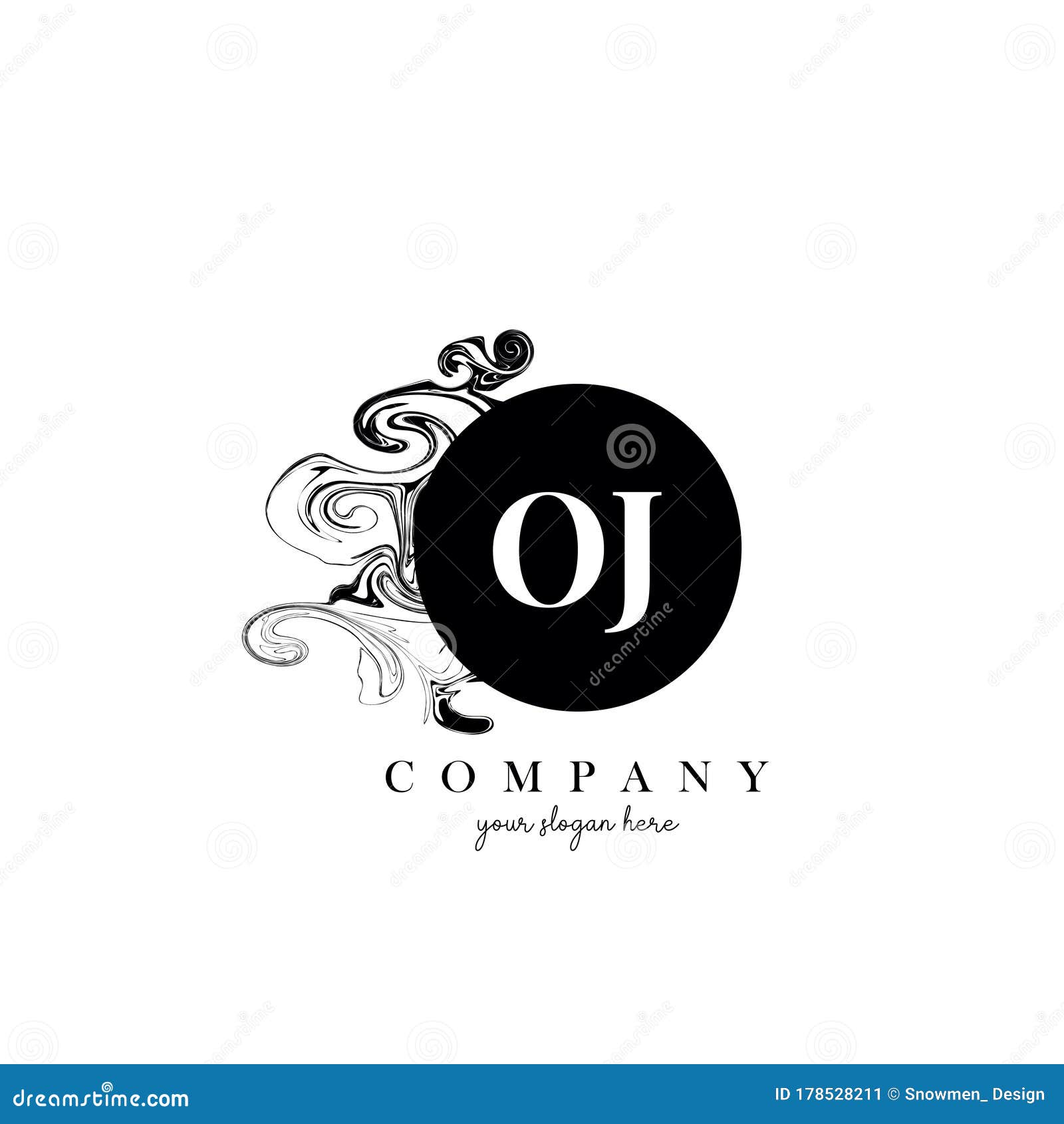 OJ Initial Letter Logo Design with Ink Cloud Flowing Texture Vector ...