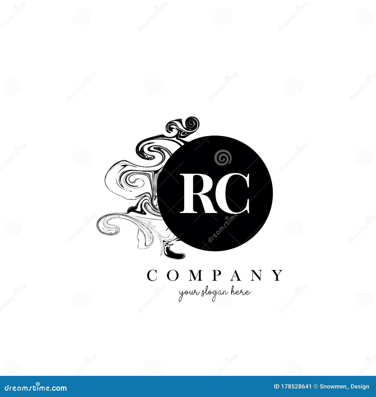RC Initial Letter Logo Design with Ink Cloud Flowing Texture Vector ...