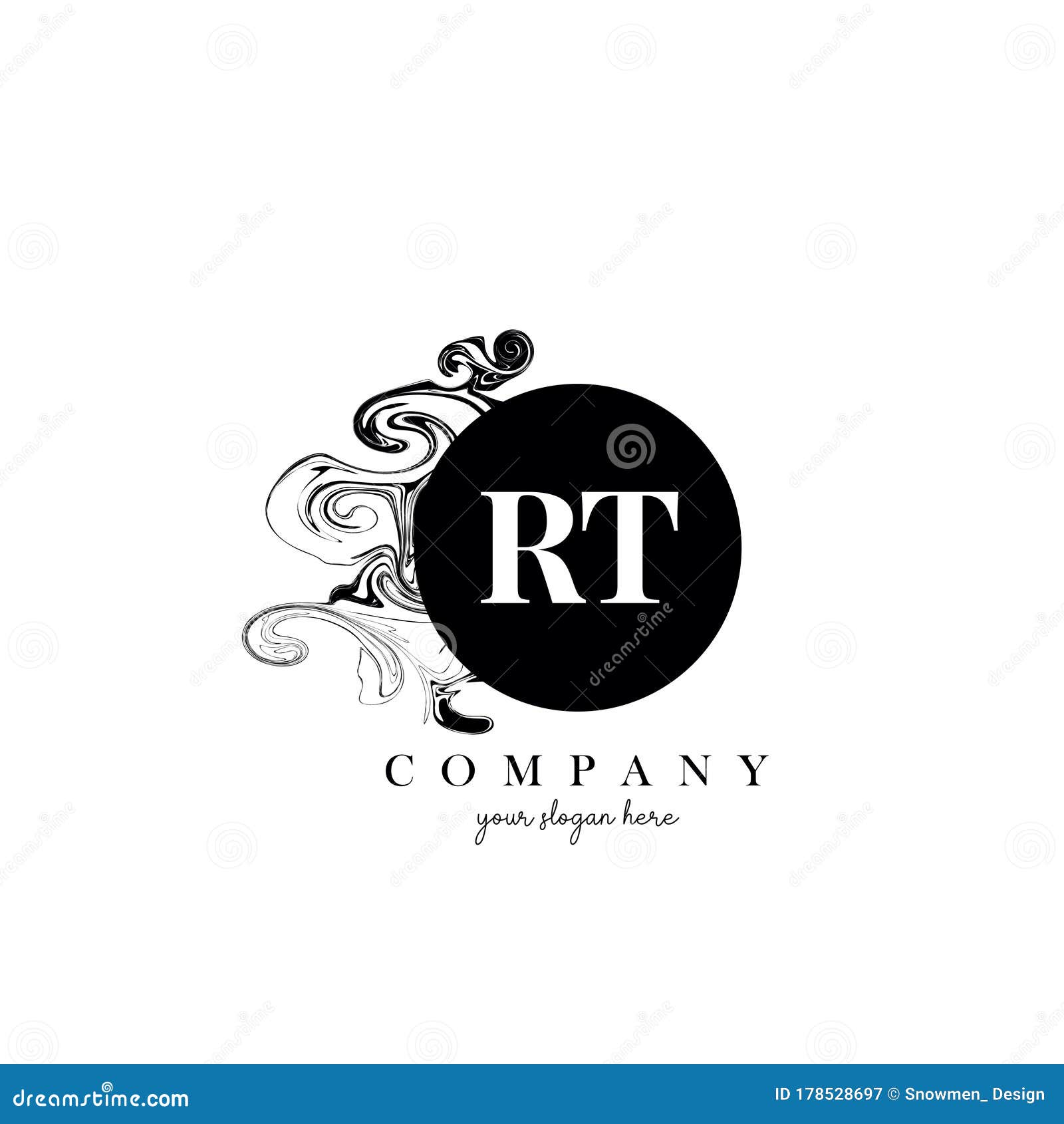 RT Initial Letter Logo Design with Ink Cloud Flowing Texture Vector ...