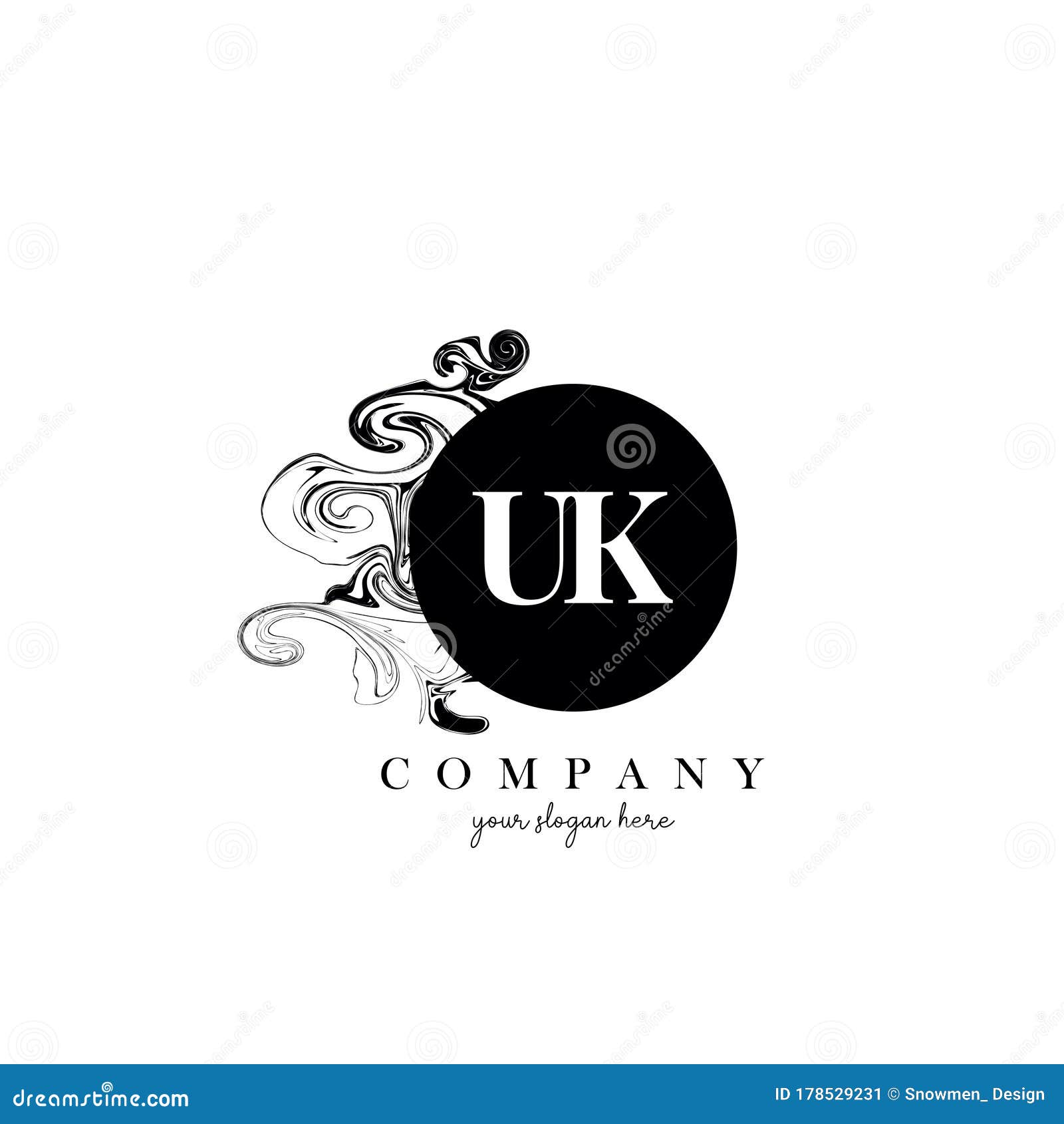 UK Initial Letter Logo Design with Ink Cloud Flowing Texture Vector ...