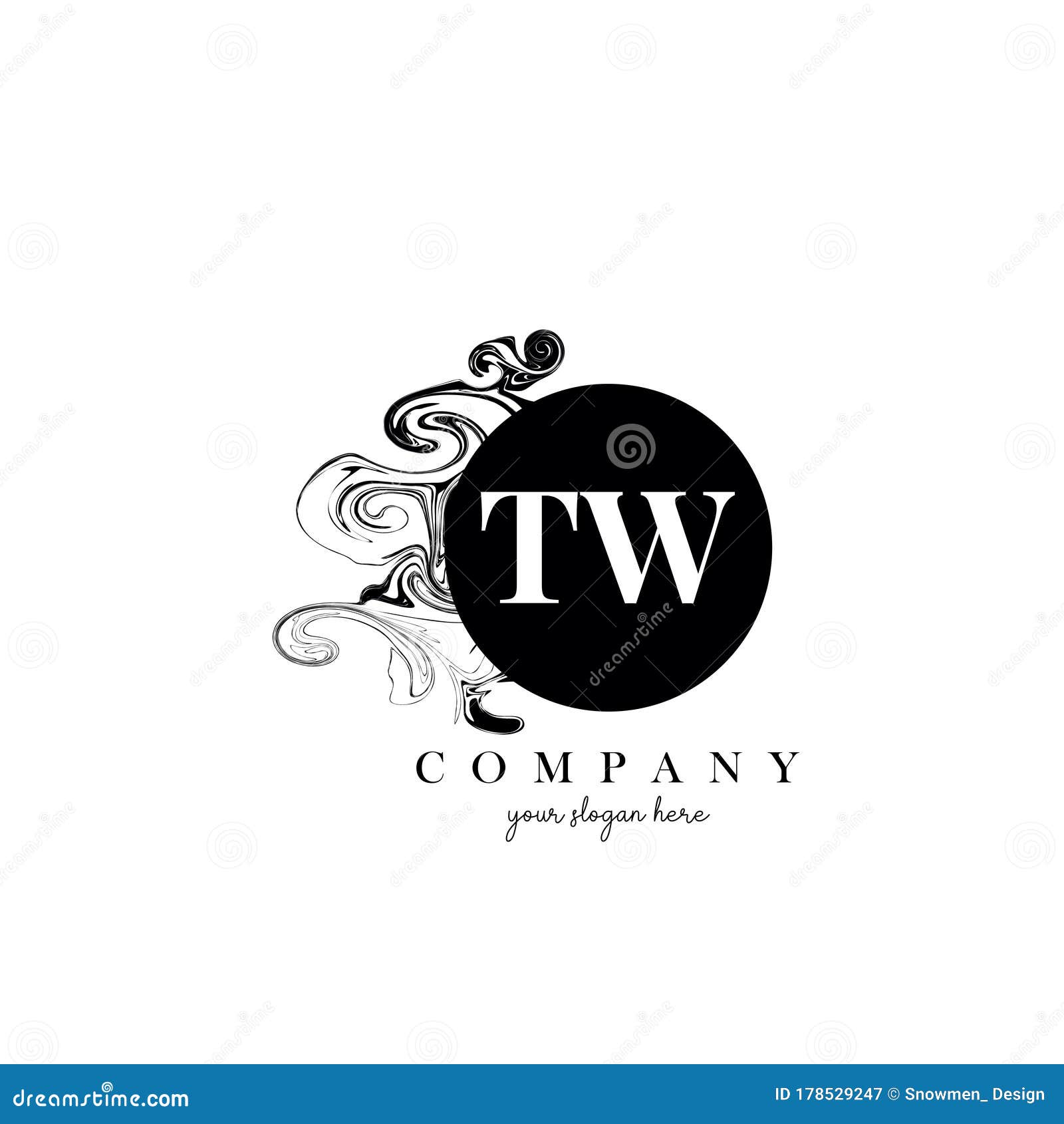 TW Initial Letter Logo Design with Ink Cloud Flowing Texture Vector ...