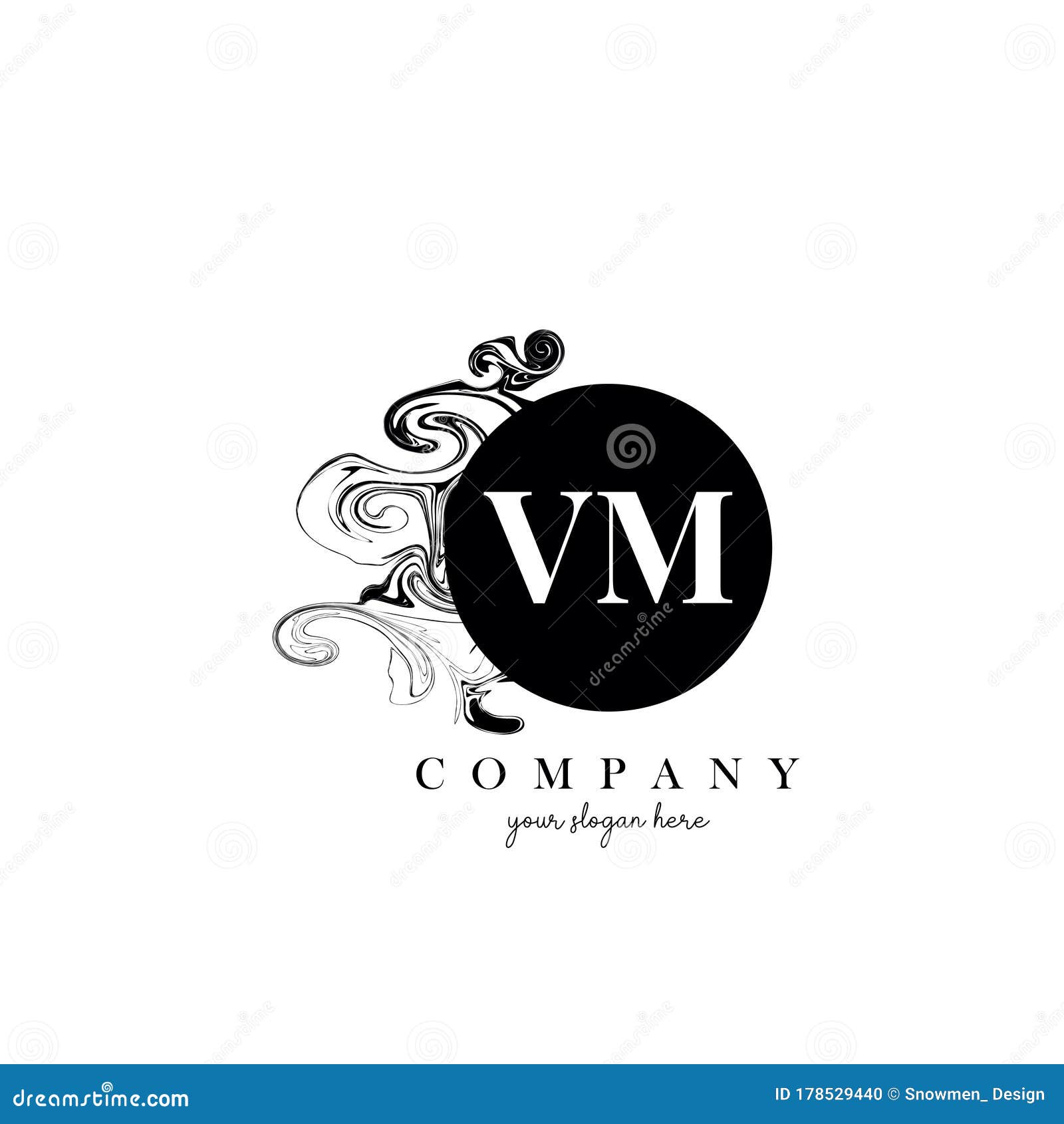VM Initial Letter Logo Design with Ink Cloud Flowing Texture Vector ...