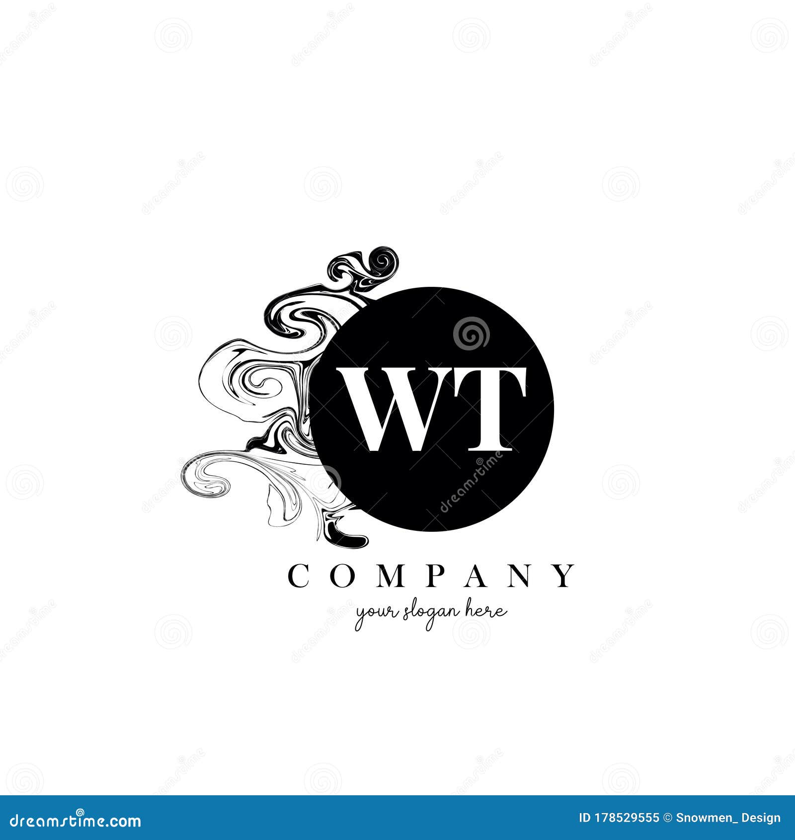WT Initial Letter Logo Design with Ink Cloud Flowing Texture Vector ...