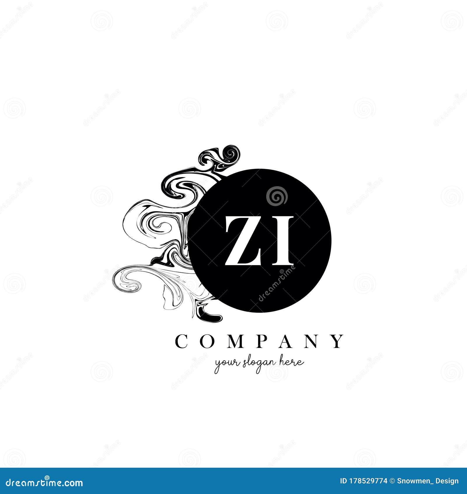 ZI Initial Letter Logo Design with Ink Cloud Flowing Texture Vector ...