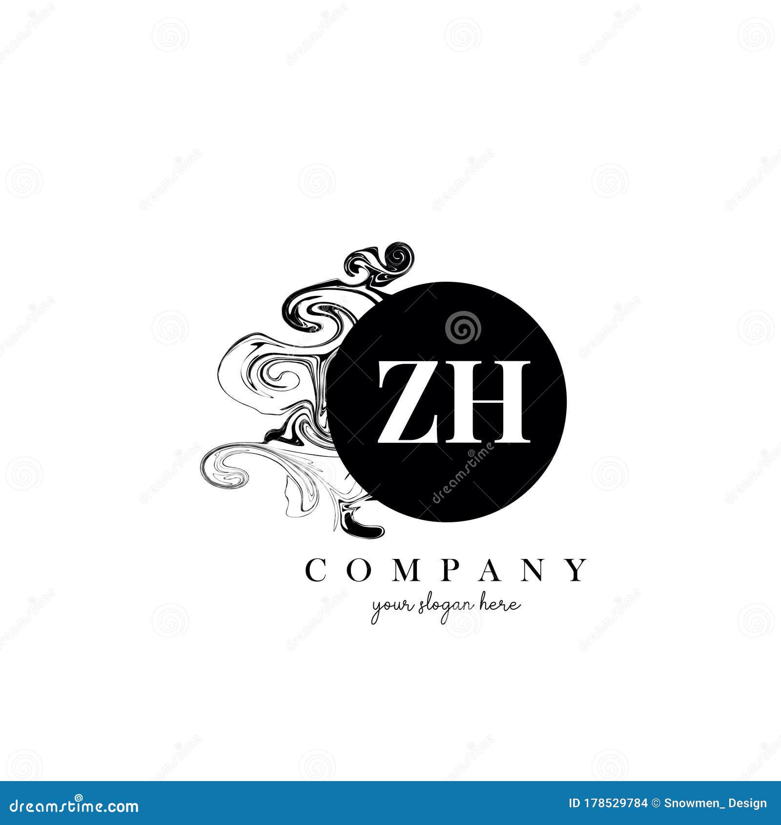 ZH Initial Letter Logo Design with Ink Cloud Flowing Texture Vector ...