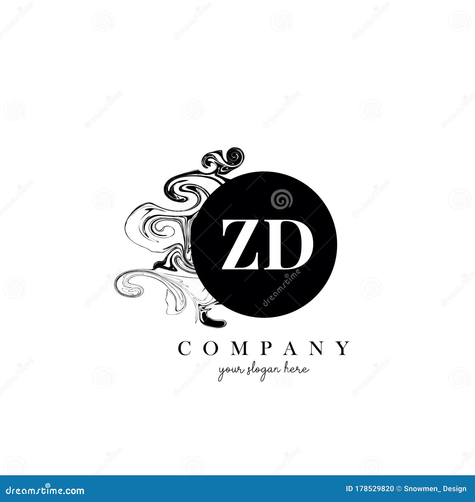 ZD Initial Letter Logo Design with Ink Cloud Flowing Texture Vector ...