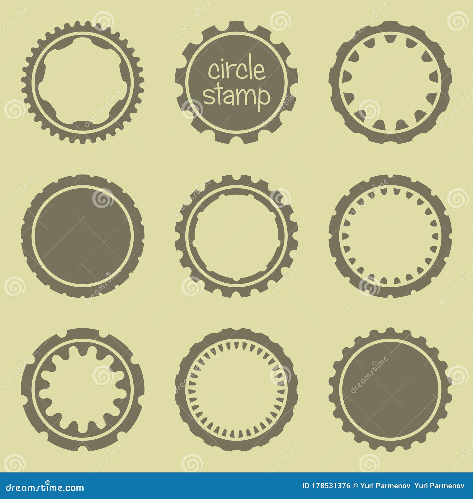 Round Postal Stamps or Car Wheel Icon. Vector Circle Frames Set Stock ...