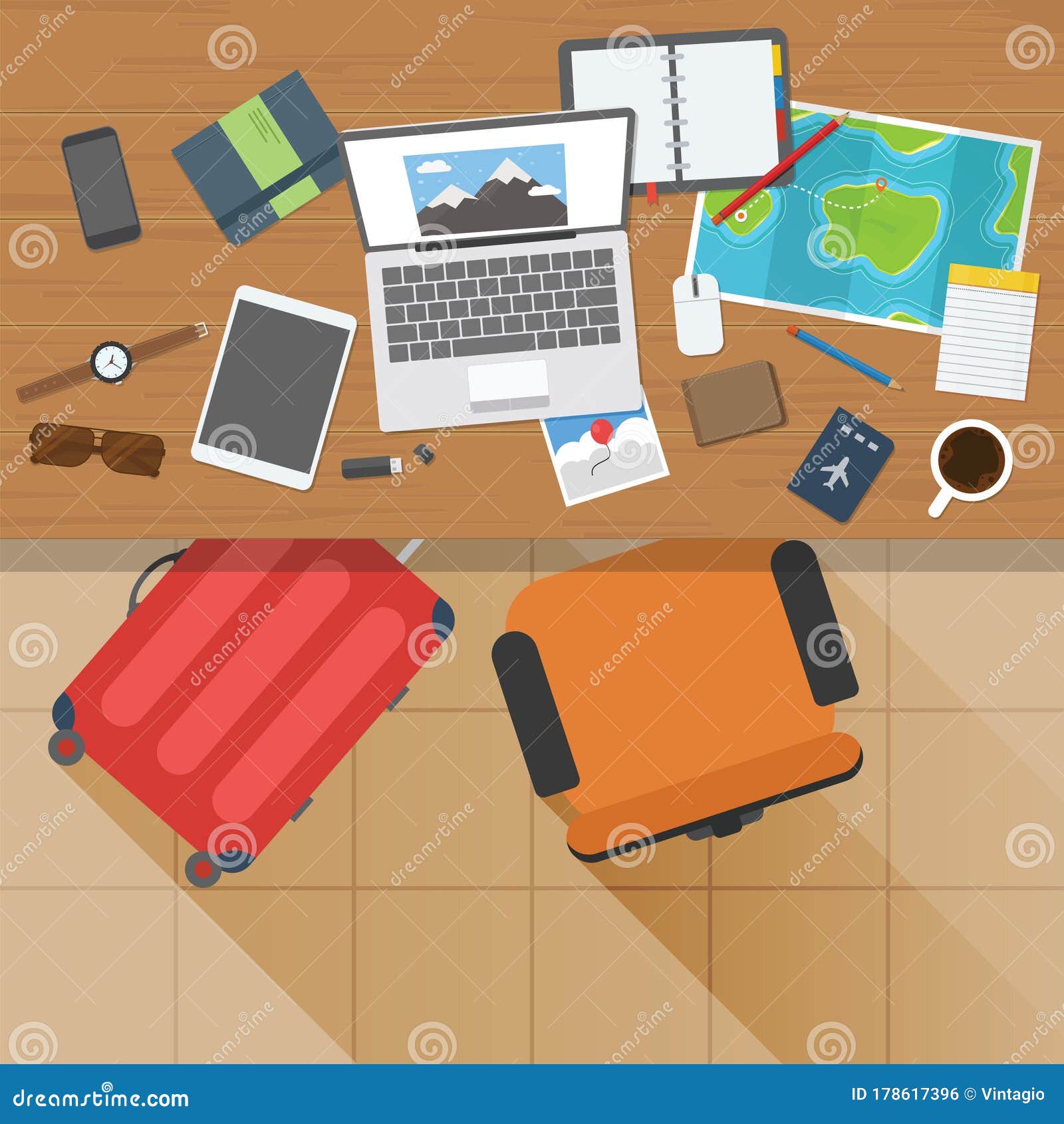 Travel Blogger Workplace stock vector. Illustration of freelancer ...