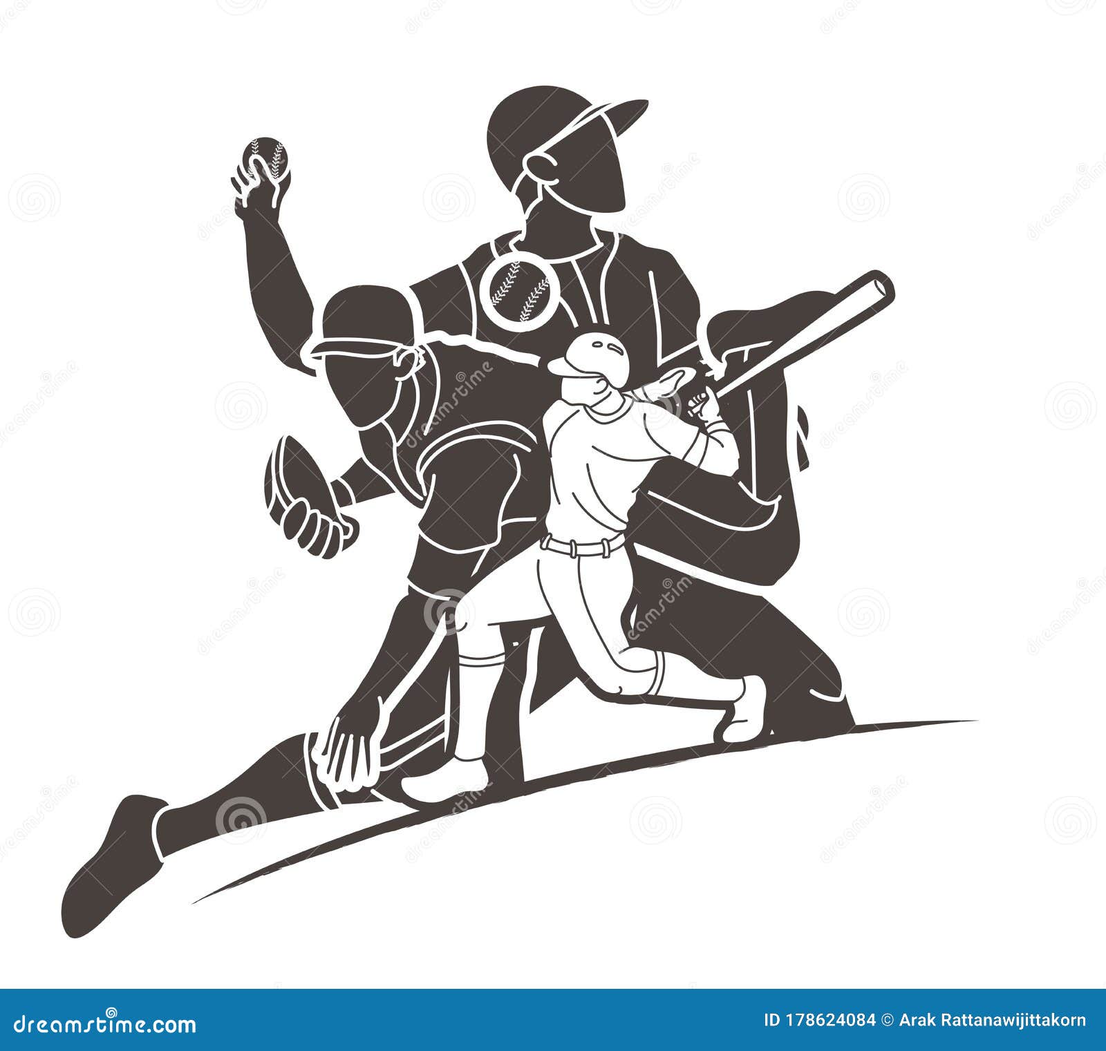 Group of Baseball Players Action Cartoon Sport Graphic Vector. Stock ...