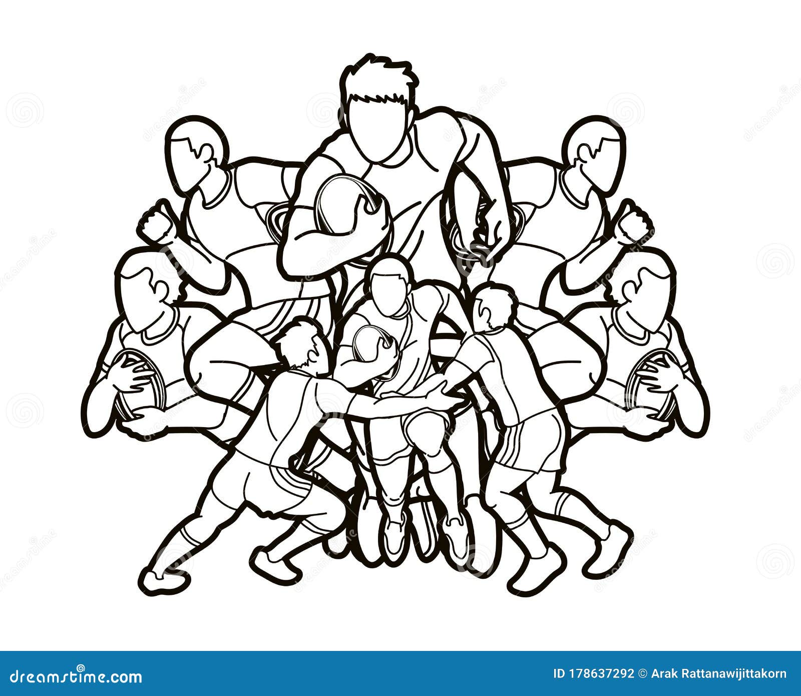 Group of Rugby Players Action Cartoon Sport Graphic Stock Vector ...