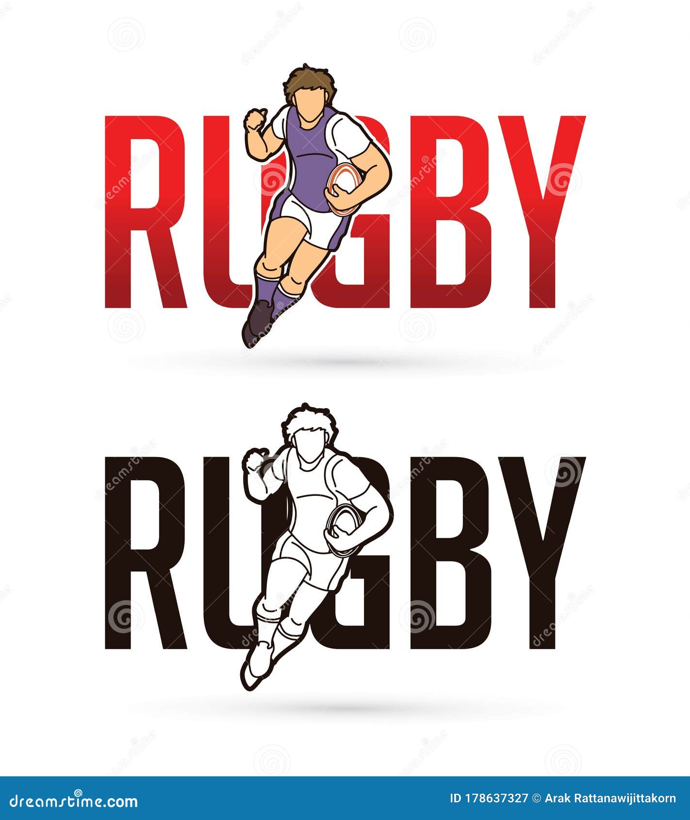 Font Rugby with Rugby Player Action Cartoon Sport Graphic Vector. Stock ...