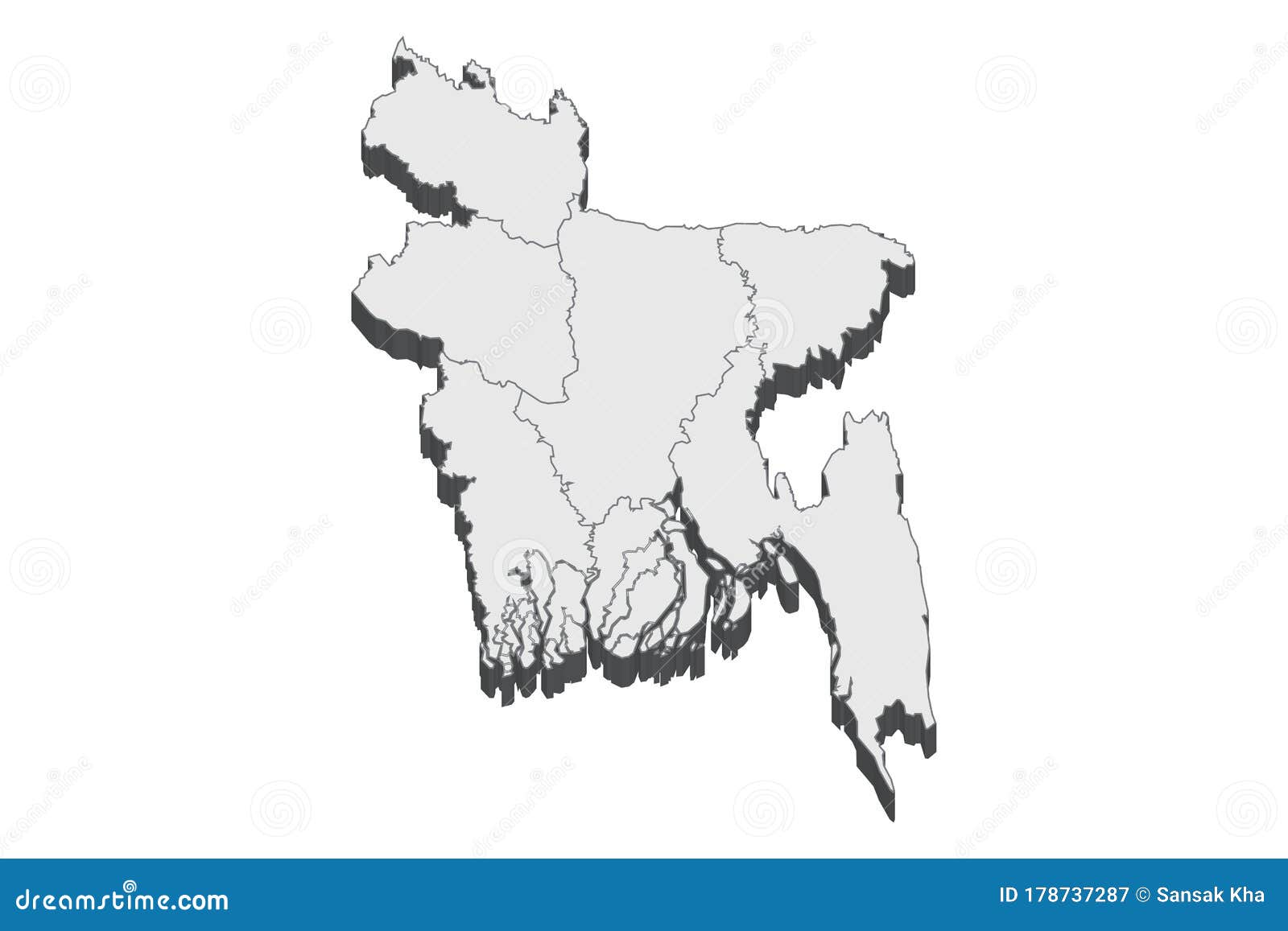 Bangladesh Map in 3D. 3d Map with Borders of Regions. Stock ...