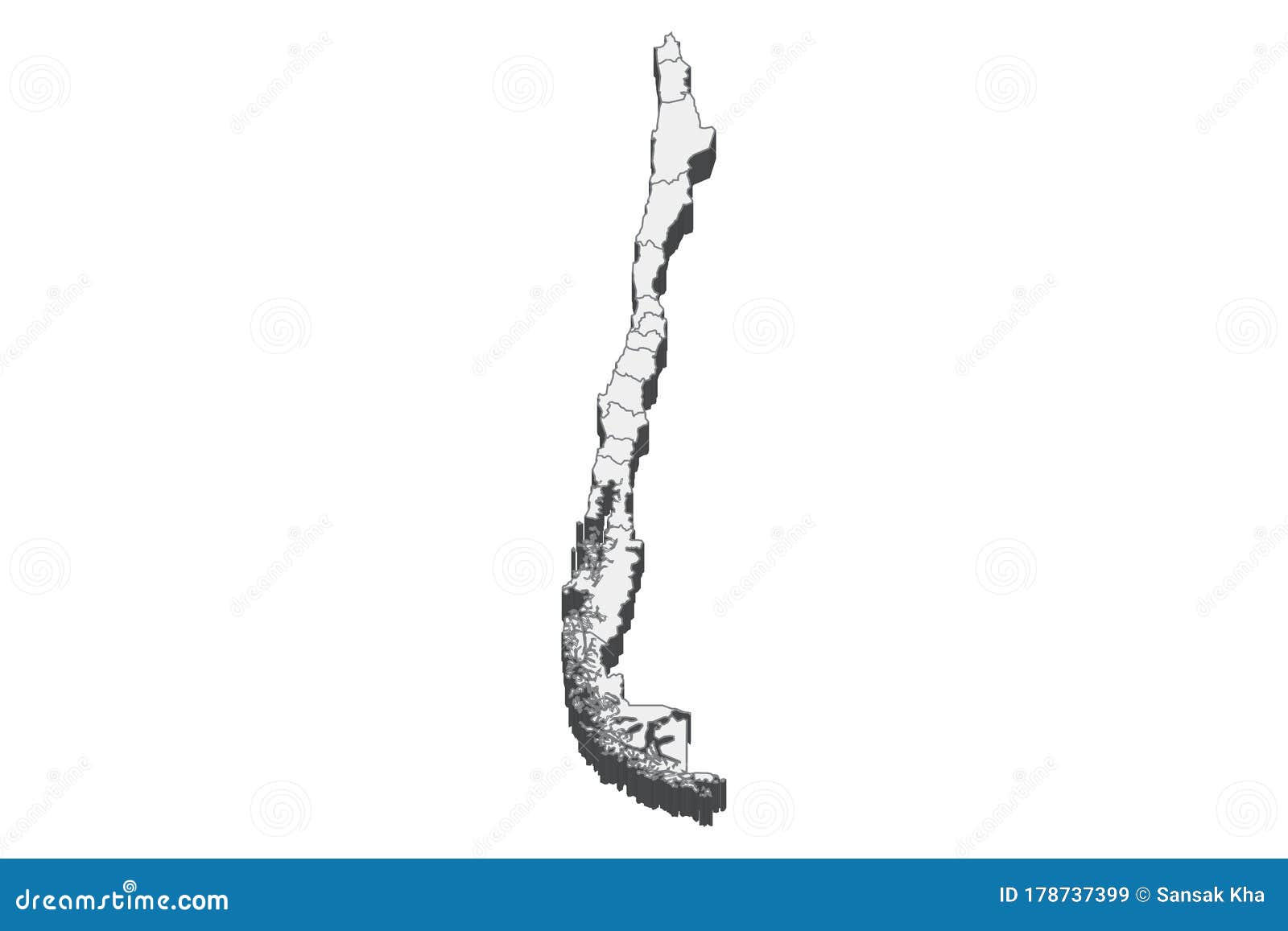 Chile Map in 3D. 3d Map with Borders of Regions. Stock Illustration ...