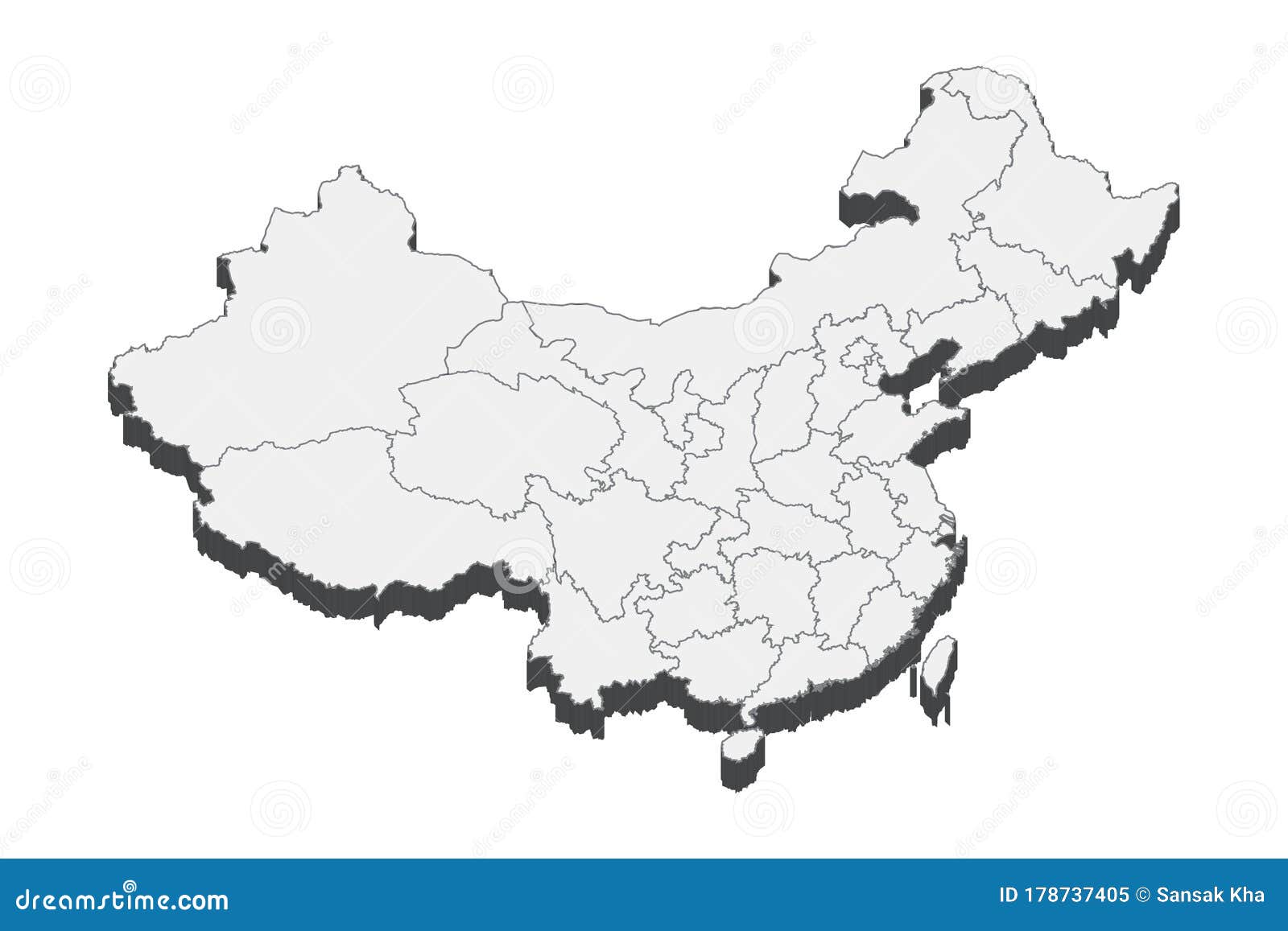 China Map in 3D. 3d Map with Borders of Regions. Stock Illustration ...