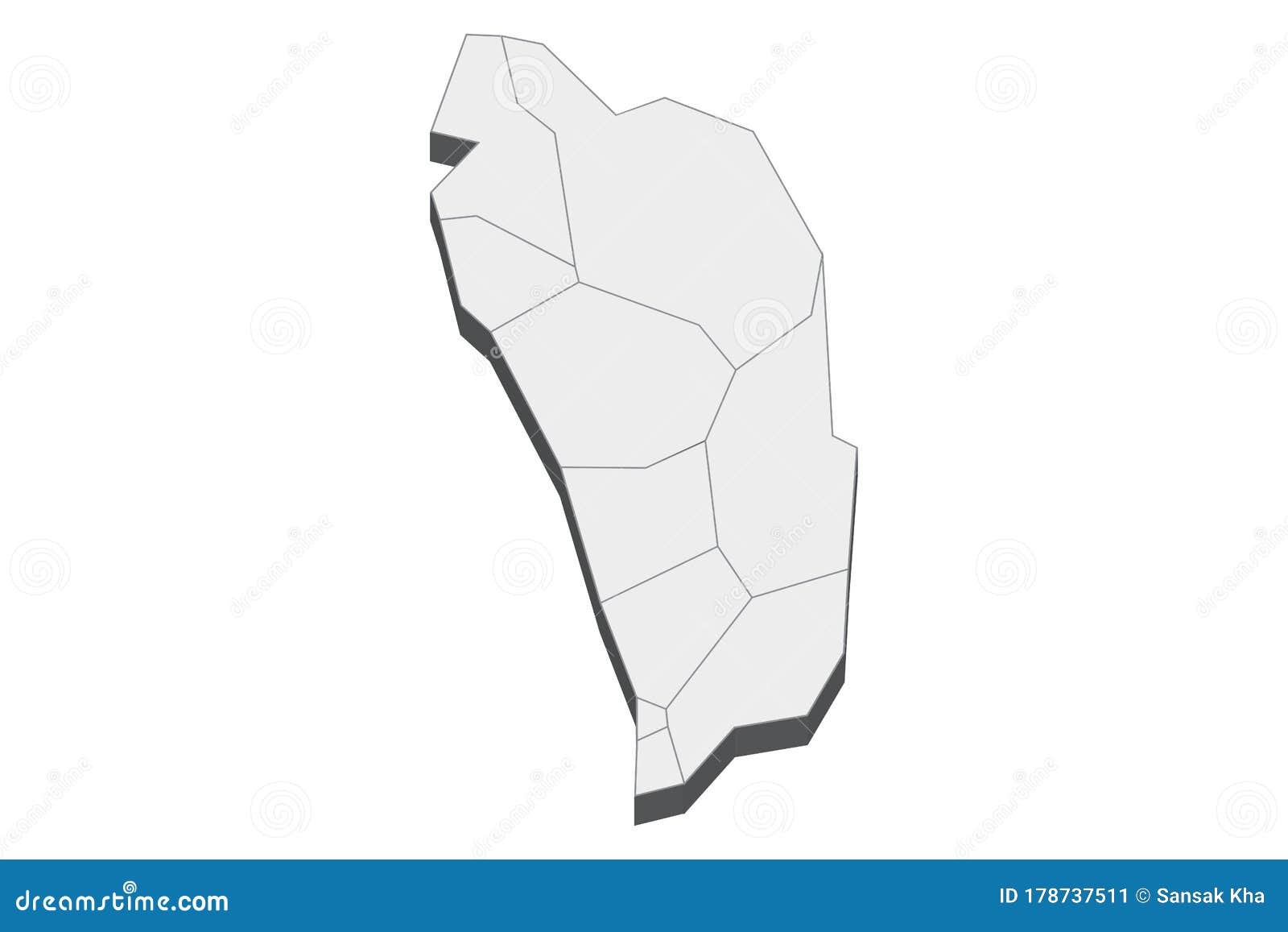 Dominica Map in 3D. 3d Map with Borders of Regions. Stock Illustration ...