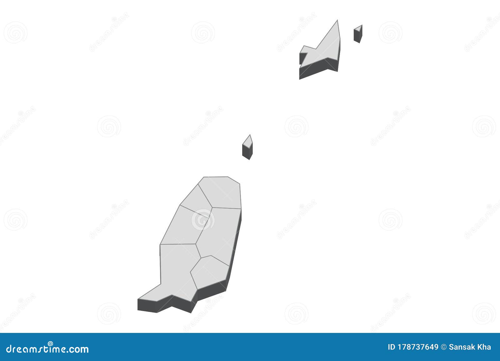 Grenada Map in 3D. 3d Map with Borders of Regions. Stock Illustration ...