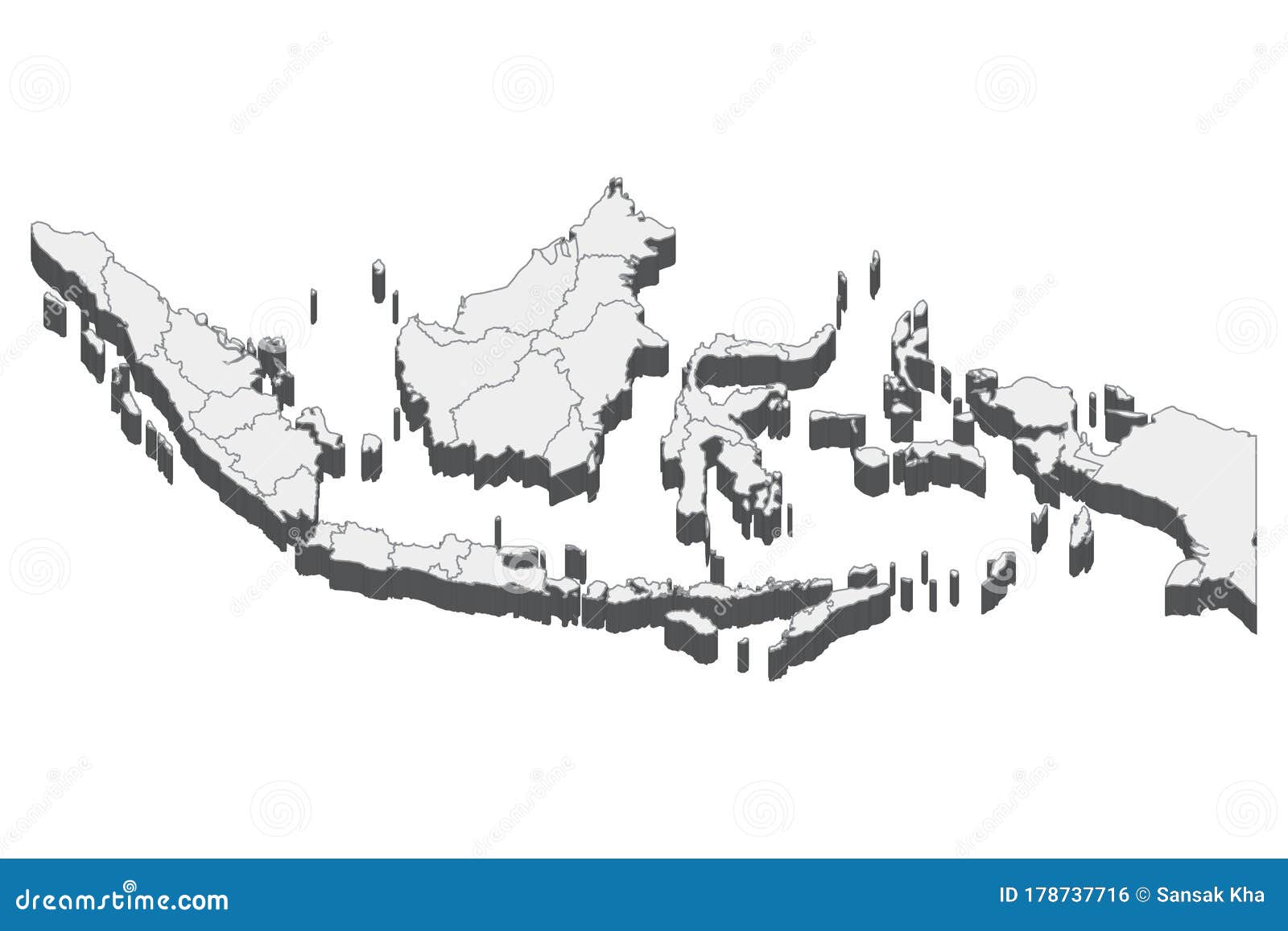 Indonesia Map in 3D. 3d Map with Borders of Regions. Stock Illustration ...