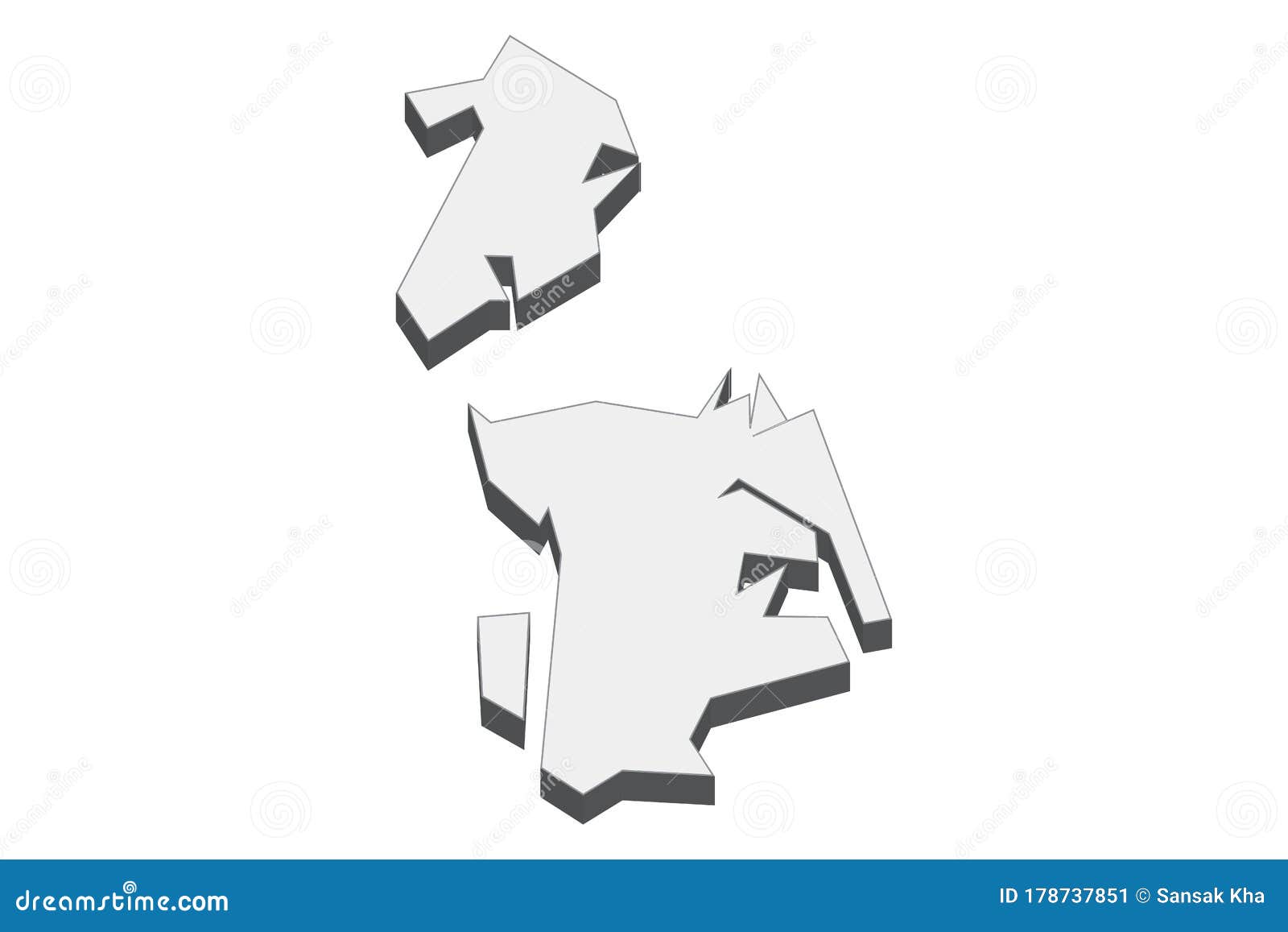 Macao Map In 3D. 3d Map With Borders Of Regions. Royalty-Free Cartoon ...