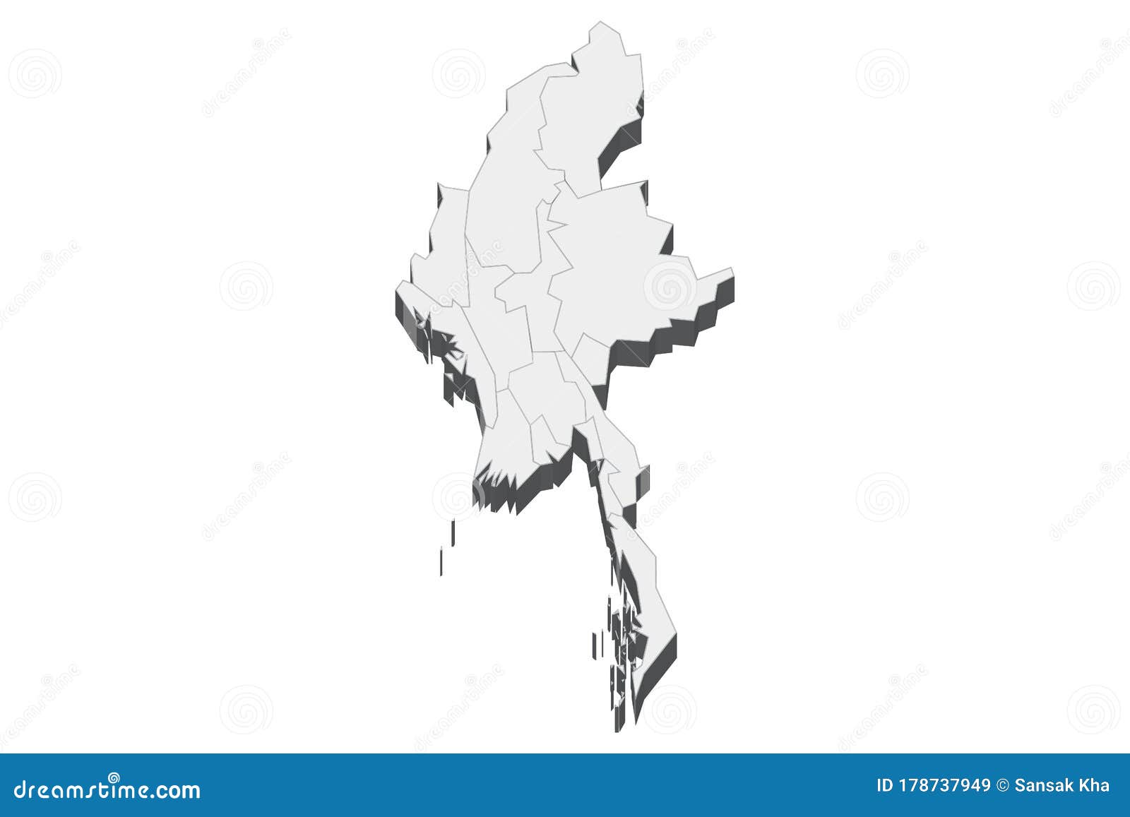 Myanmar Map In 3D. 3d Map With Borders Of Regions. Stock Illustration ...