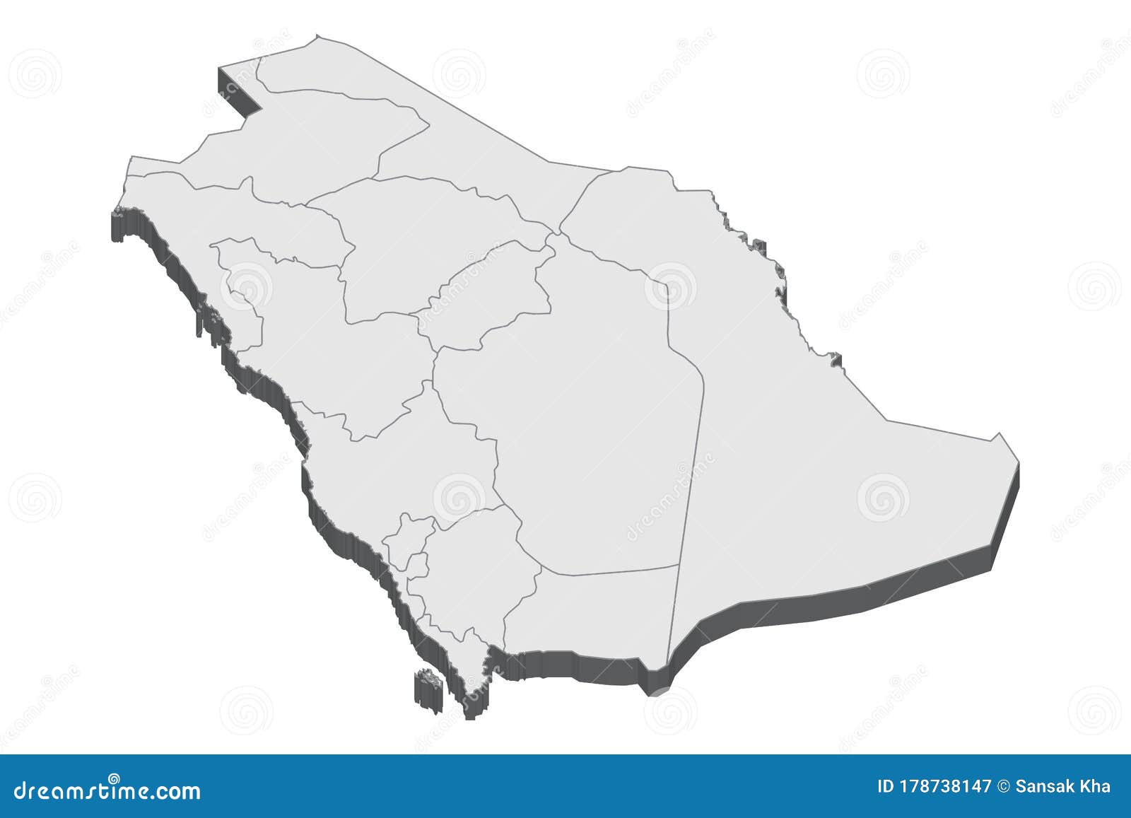 Saudi Arabia Map in 3D. 3d Map with Borders of Regions. Stock Vector ...
