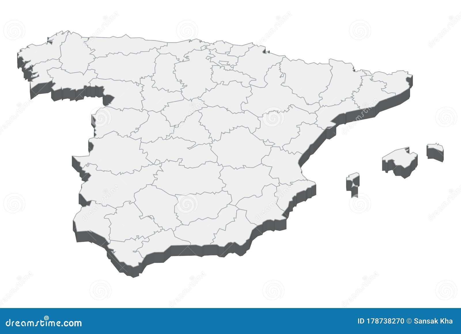 Spain Map in 3D. 3d Map with Borders of Regions. Stock Illustration ...