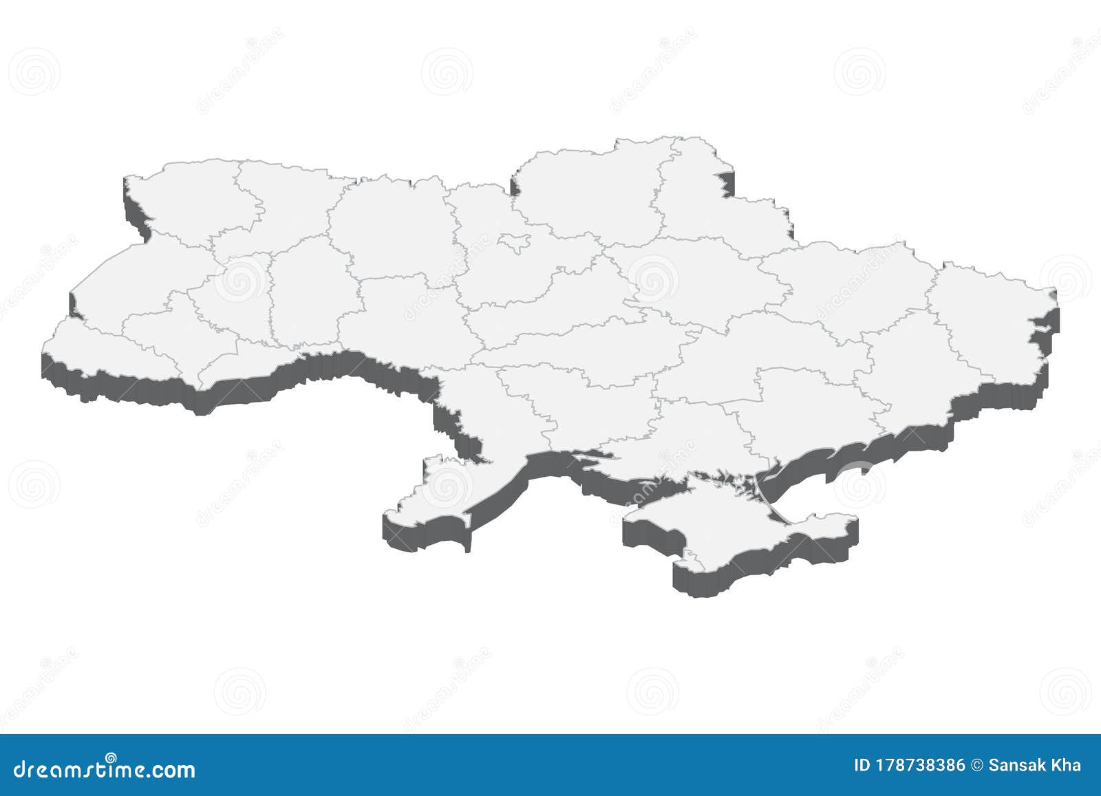 Ukraine Map in 3D. 3d Map with Borders of Regions. Stock Illustration ...