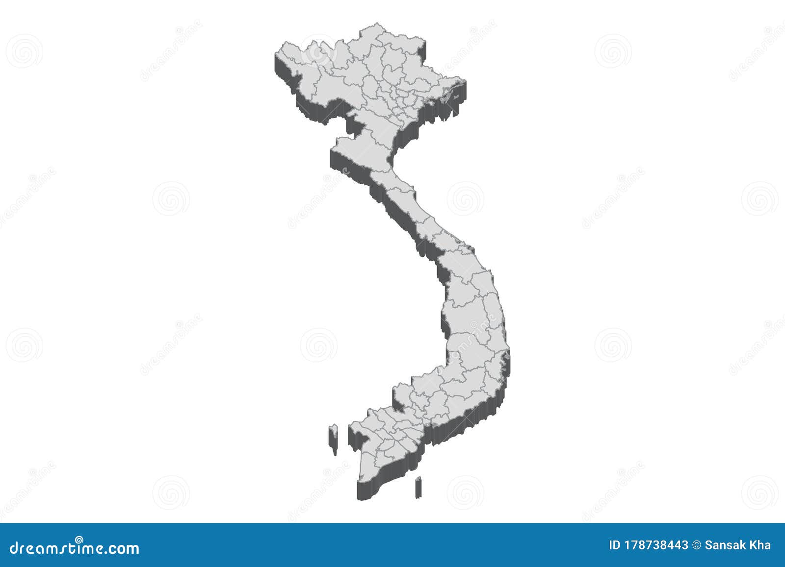 Vietnam Map in 3D. 3d Map with Borders of Regions. Stock Illustration ...