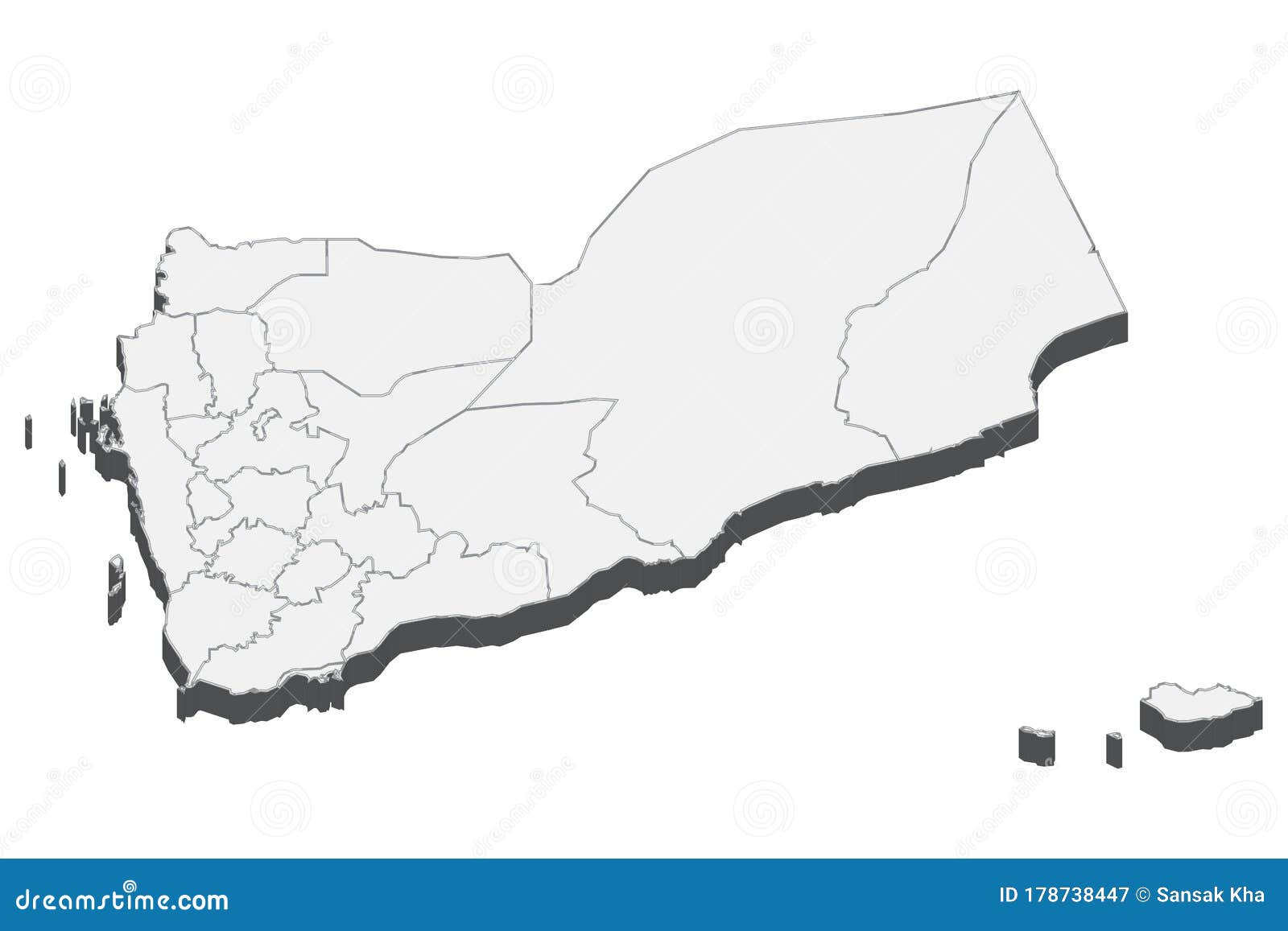 Yemen Map in 3D. 3d Map with Borders of Regions. Stock Illustration ...