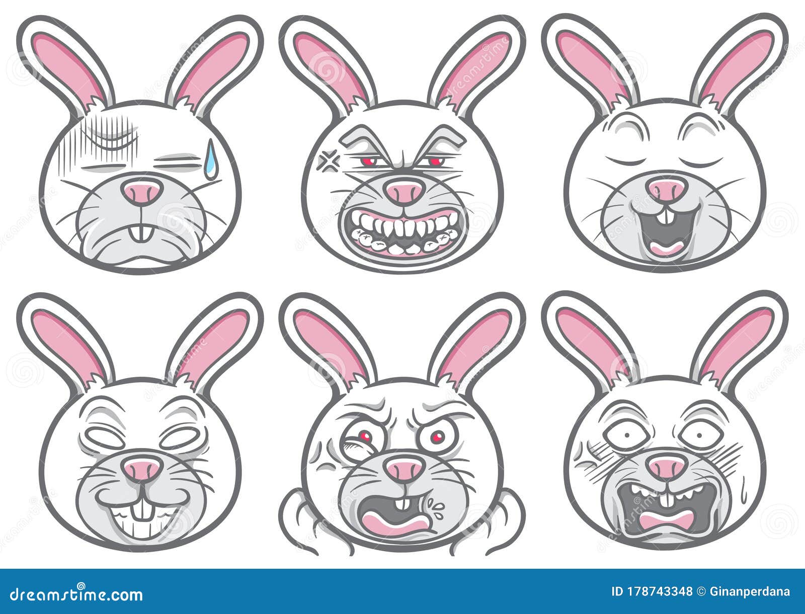Cute Pet Animal Rabbit Emoticons Illustration Set Stock Vector ...