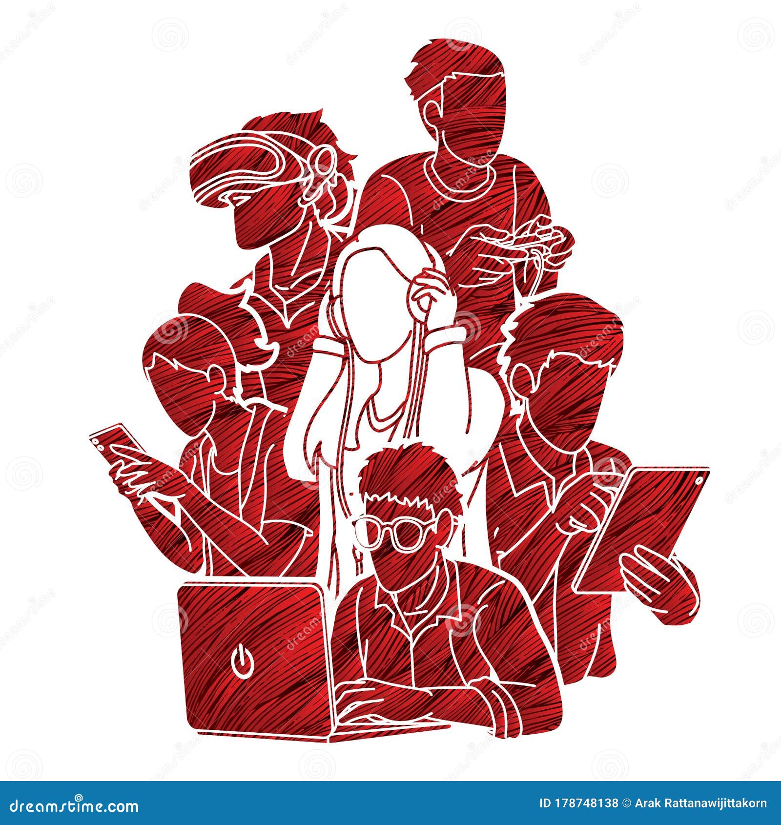Group of People Using Digital Devices Cartoon Graphic Vector Stock ...