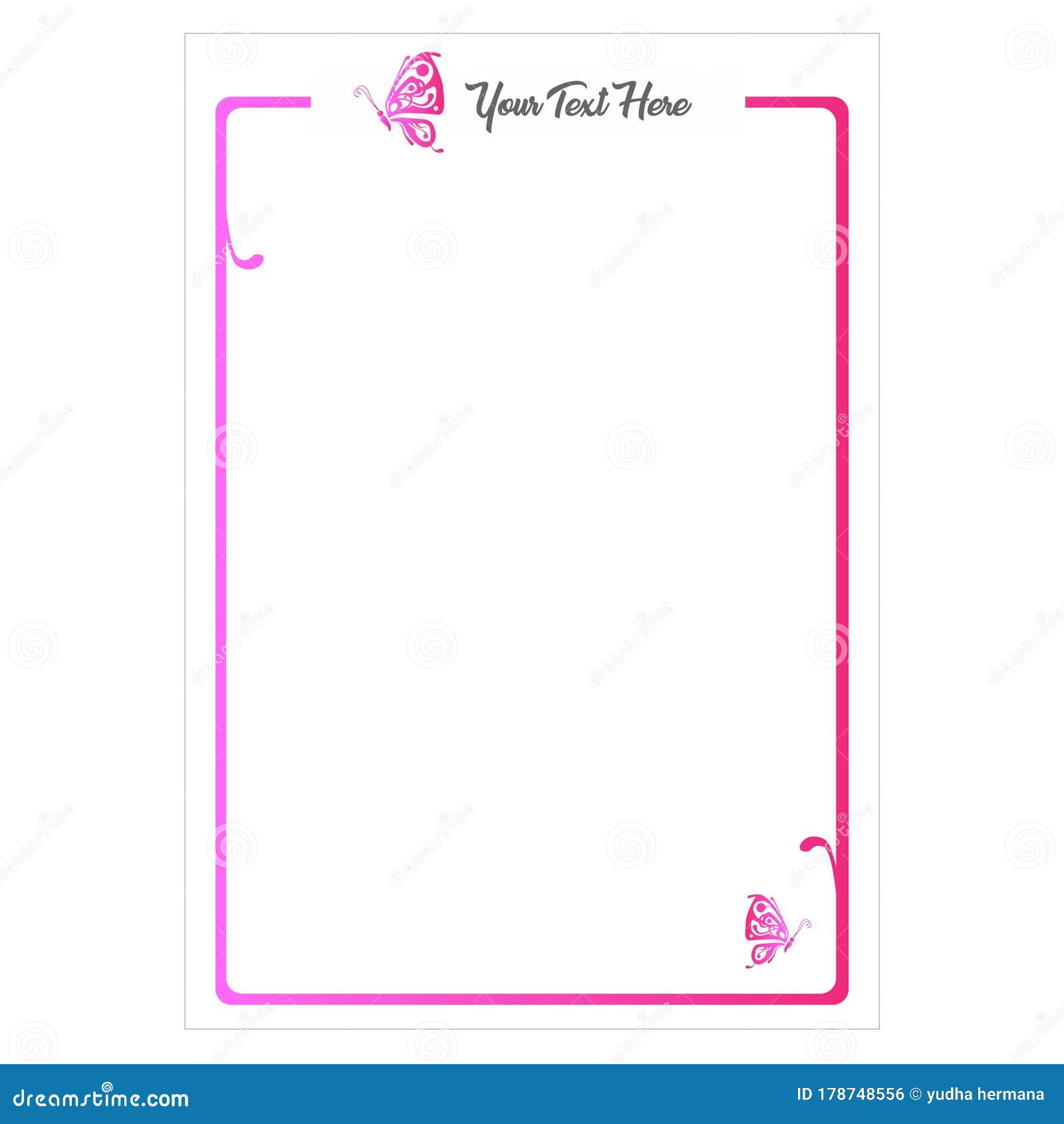 Pink Border with Butterfly Line Art Template Stock Vector ...