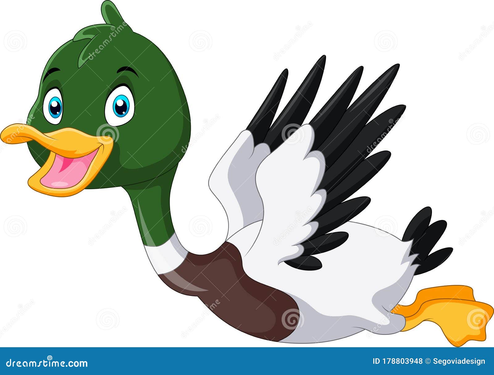 Cute Cartoon Mallard Duck Flying Stock Vector - Illustration of fowl ...