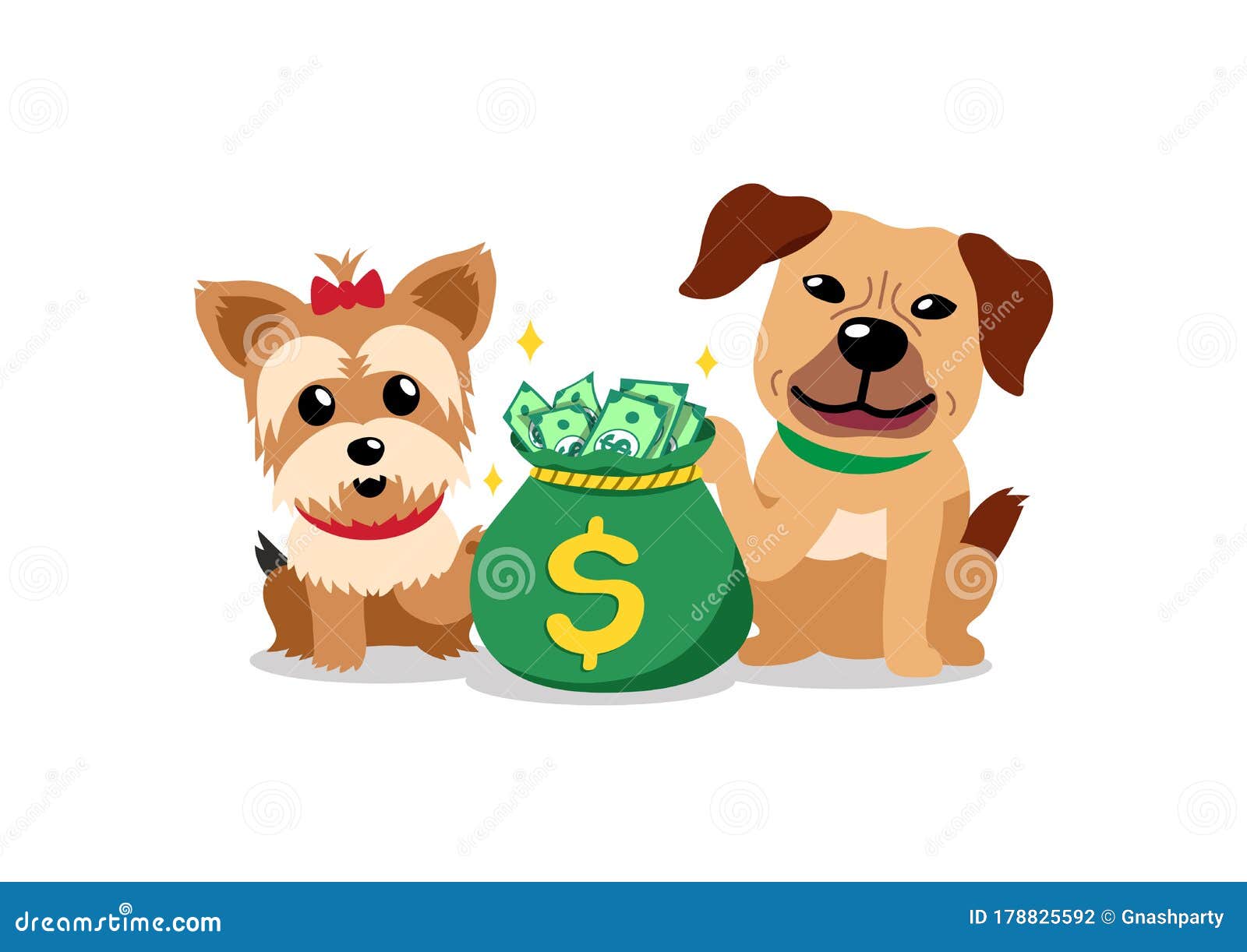 Vector Cartoon Character Happy Dogs with Money Bag Stock Vector ...