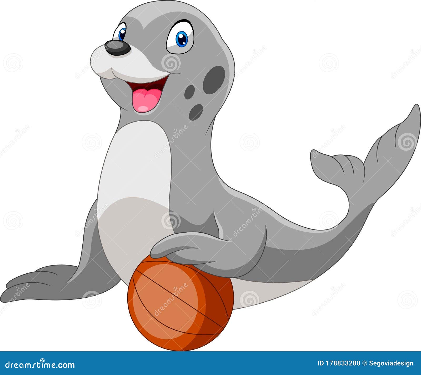 Cute Cartoon Seal Playing a Ball Stock Vector - Illustration of fish ...