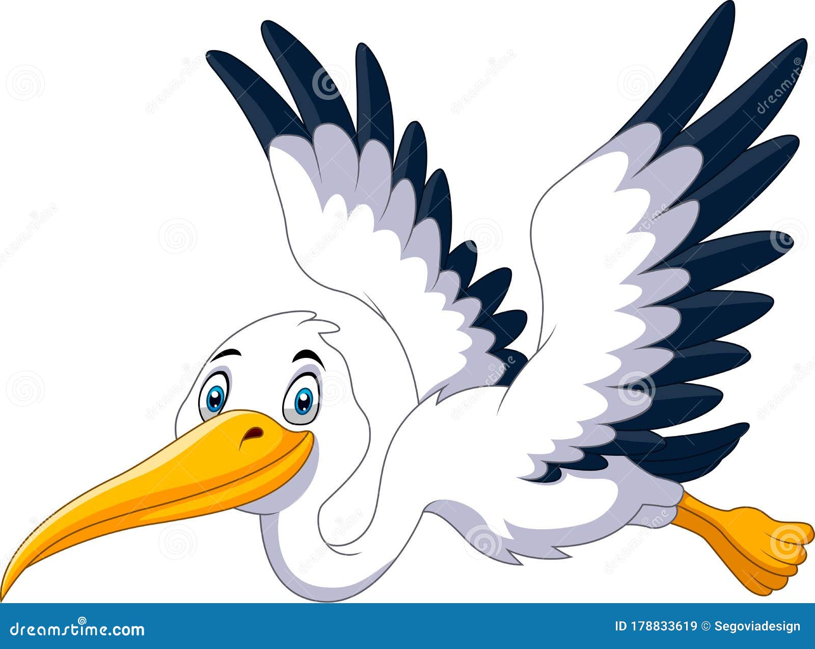 Cute Cartoon Stork is Flying Stock Vector - Illustration of beautiful ...