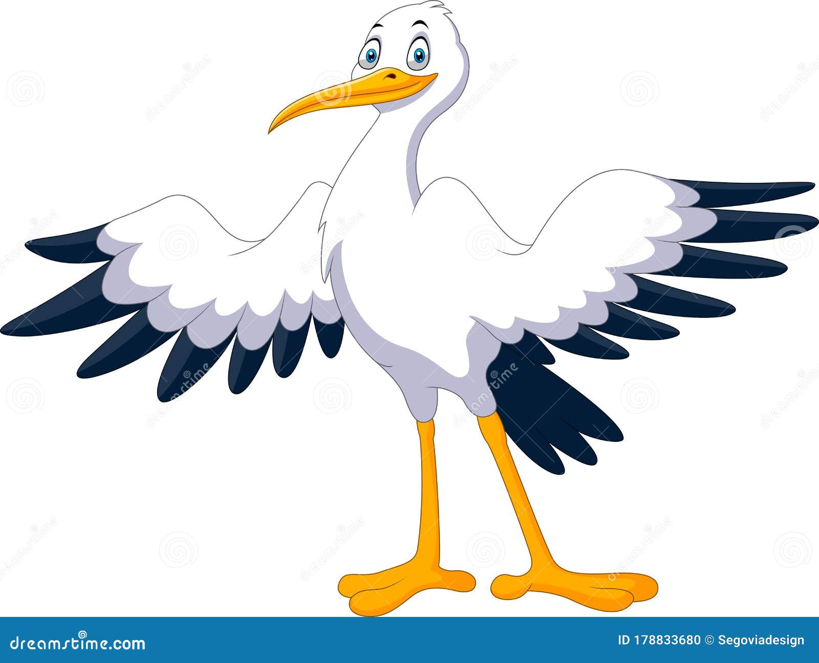 Cute Cartoon Stork Posing Waving Stock Vector - Illustration of feather ...