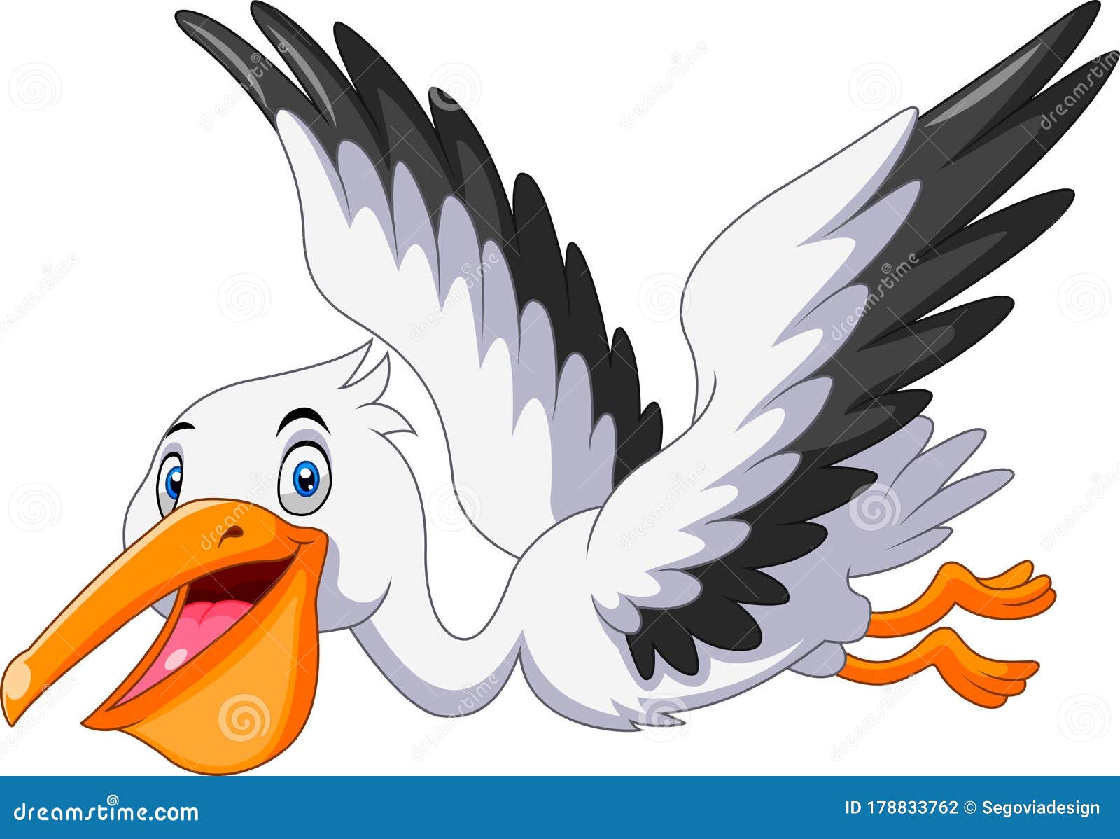 Cute Cartoon Pelican is Flying Stock Vector - Illustration of mascot ...