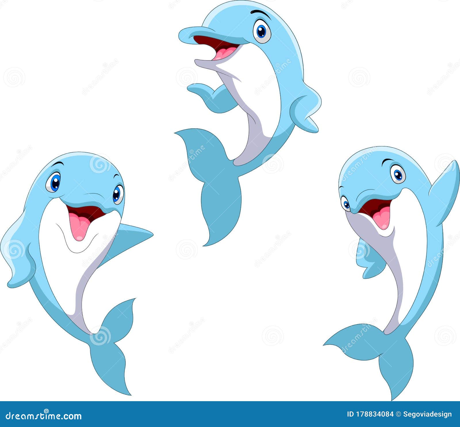 Cute Cartoon Funny Dolphin Set Stock Vector - Illustration of dolphin ...