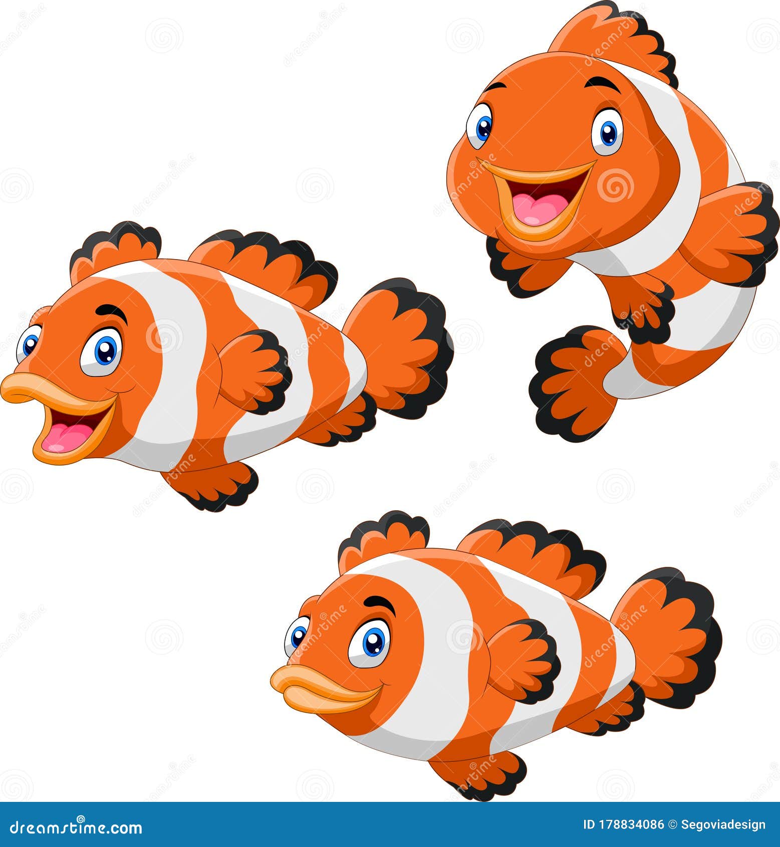Cute Cartoon Clownfish Diferent Pose Stock Vector - Illustration of ...