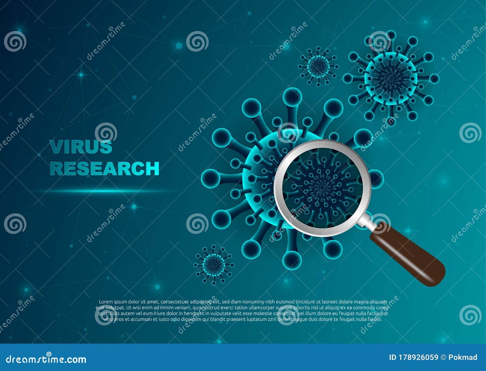 Virus Research Concept with Magnifying Glass and Abstract Novel ...