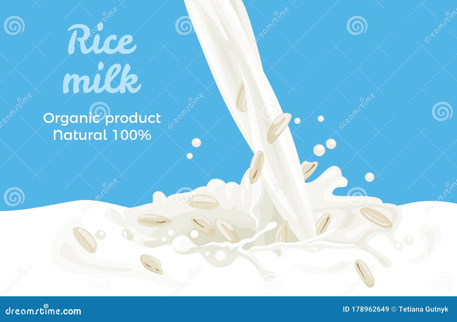 Pouring Rice Milk Isolated on Blue Background. Vector Illustration of ...