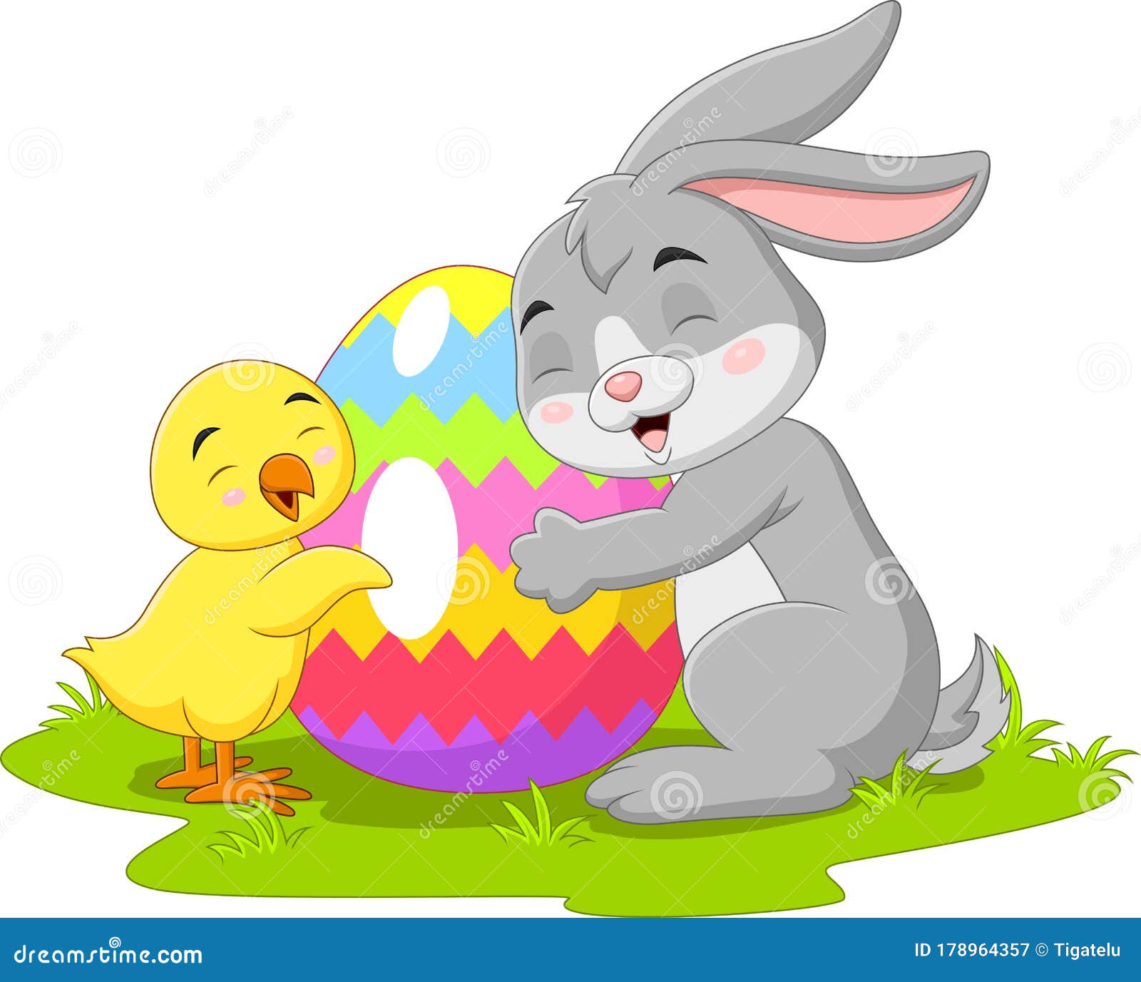 Cartoon Little Rabbit with Chick and Easter Egg Stock Vector ...