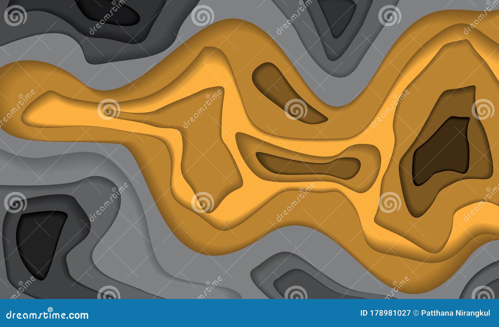 Abstract Yellow Grey Tone Paper Cut Wave Curve Design Modern Background ...