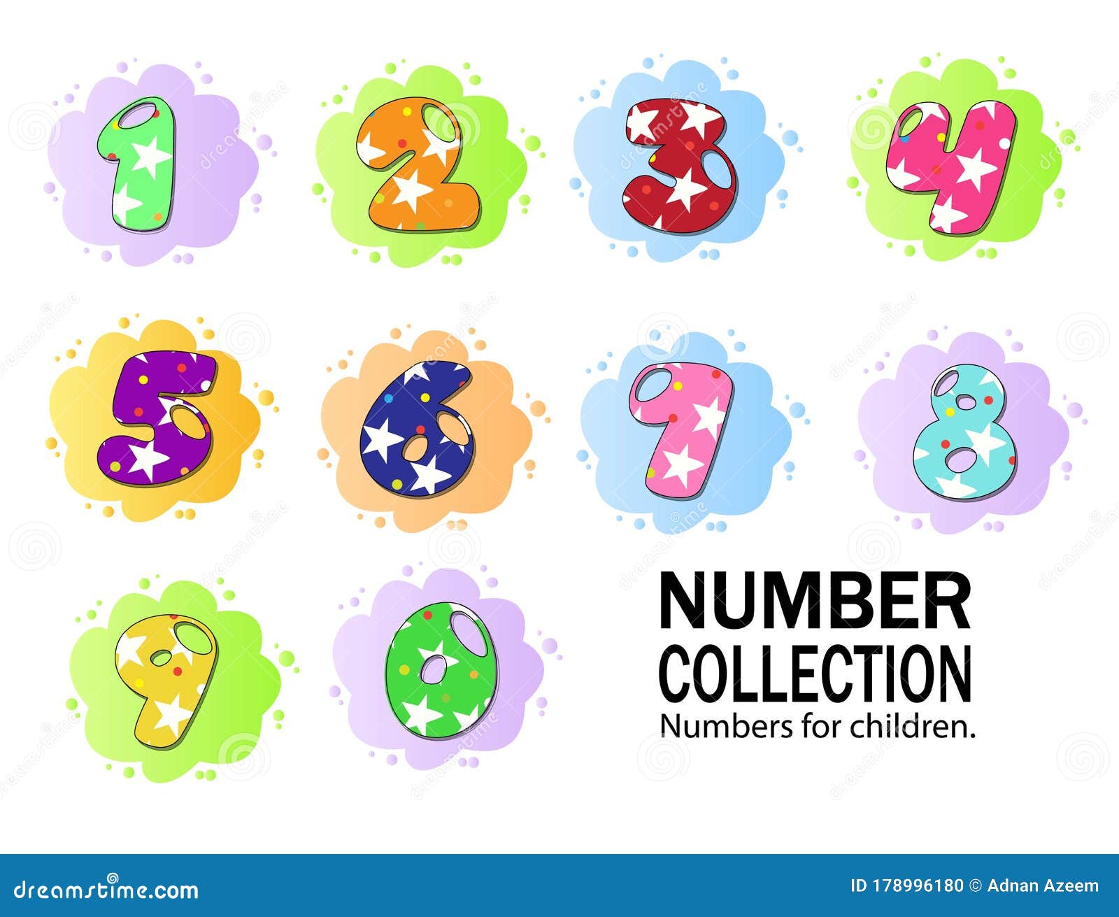 Kids Numbers Collection Cartoon Numbers 1 To 9 Fonts Star Texture ...