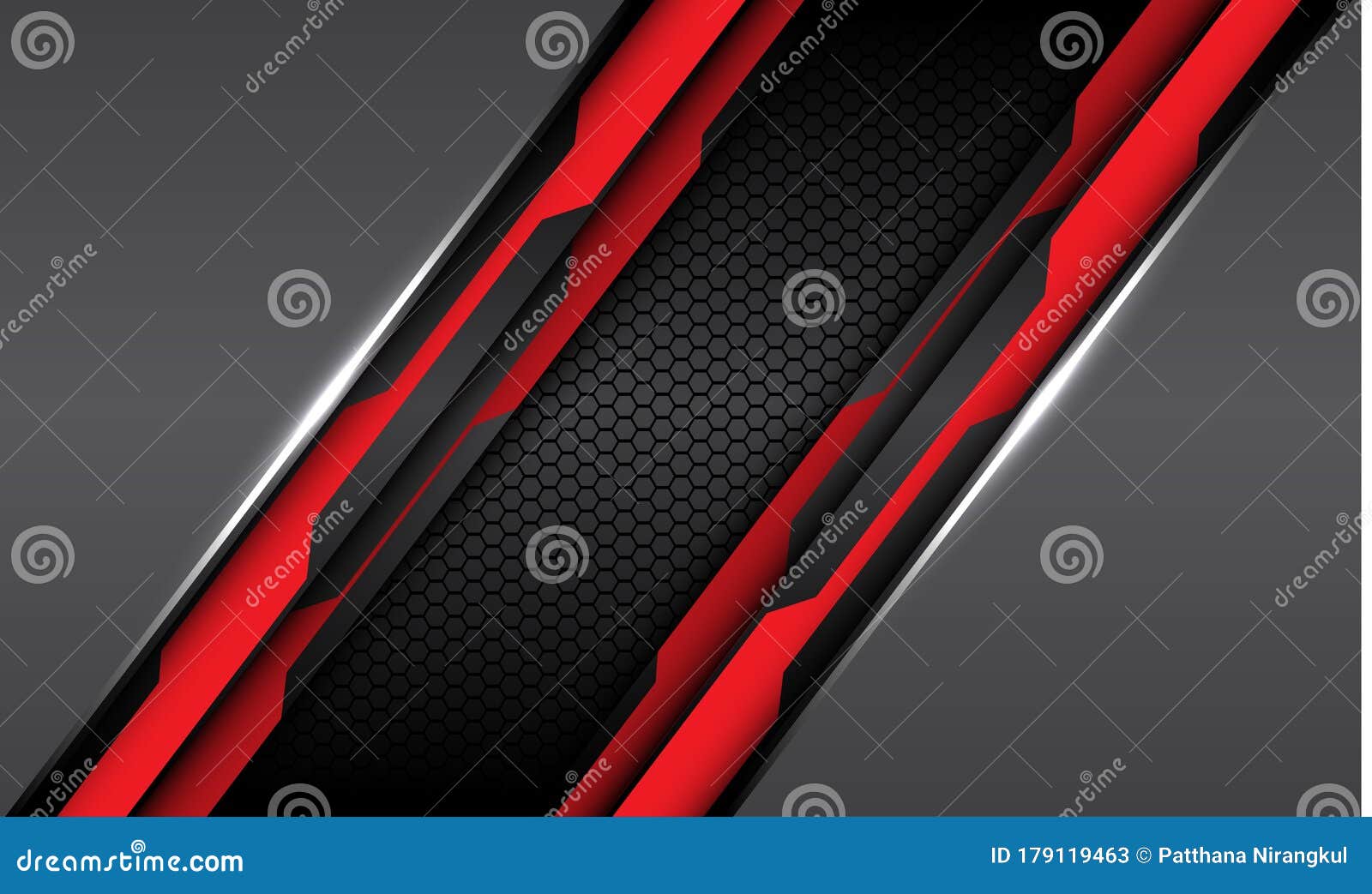 Abstract Red Black Circuit Line on Grey Metallic with Dark Hexagon Mesh ...