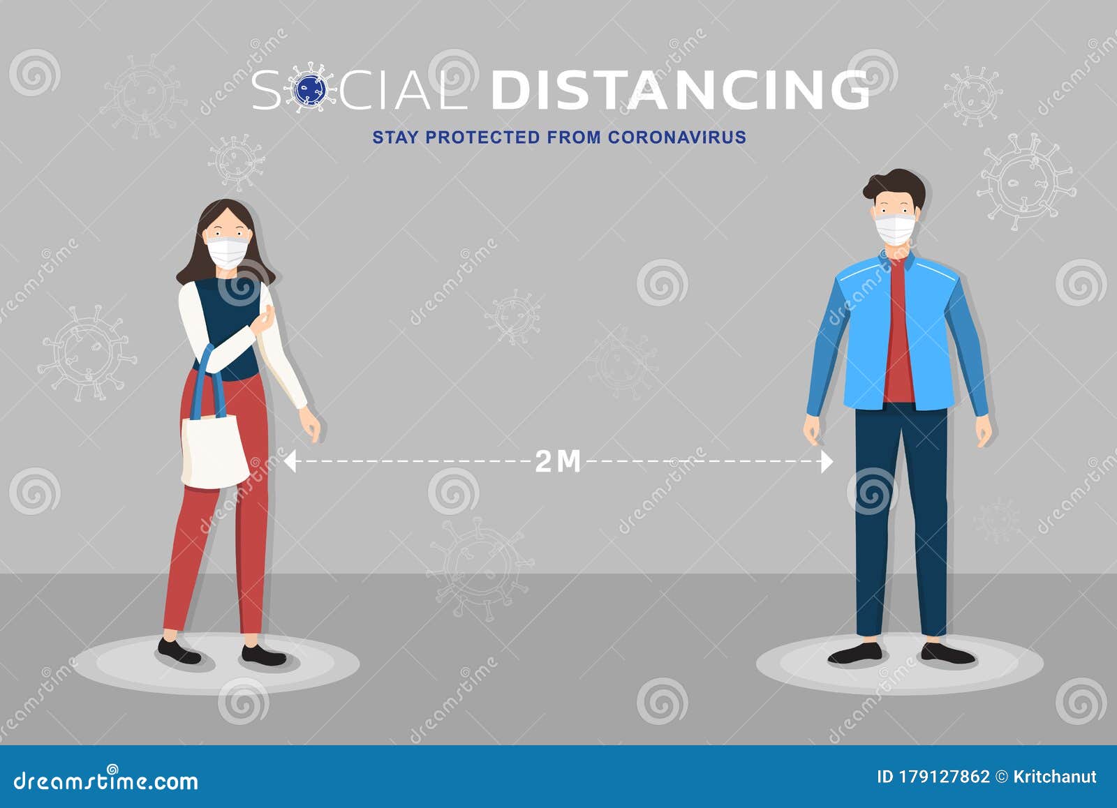 Cartoon Characters Standing 2 Meters Away from Each Other for Social ...